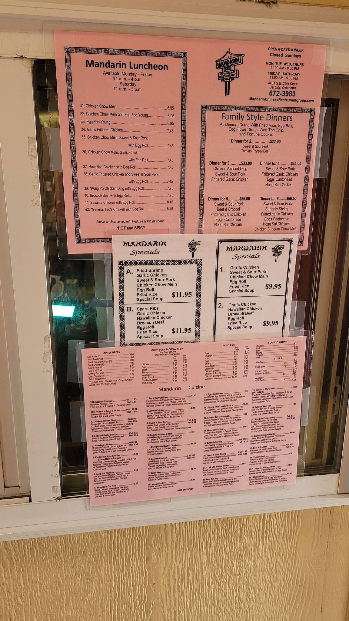 Menu at Mandarin restaurant, Del City, SE 29th St