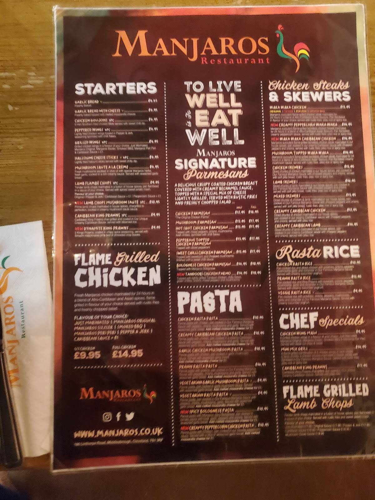 Menu at Manjaros Restaurant Middlesbrough, Middlesbrough, 186 Linthorpe Rd