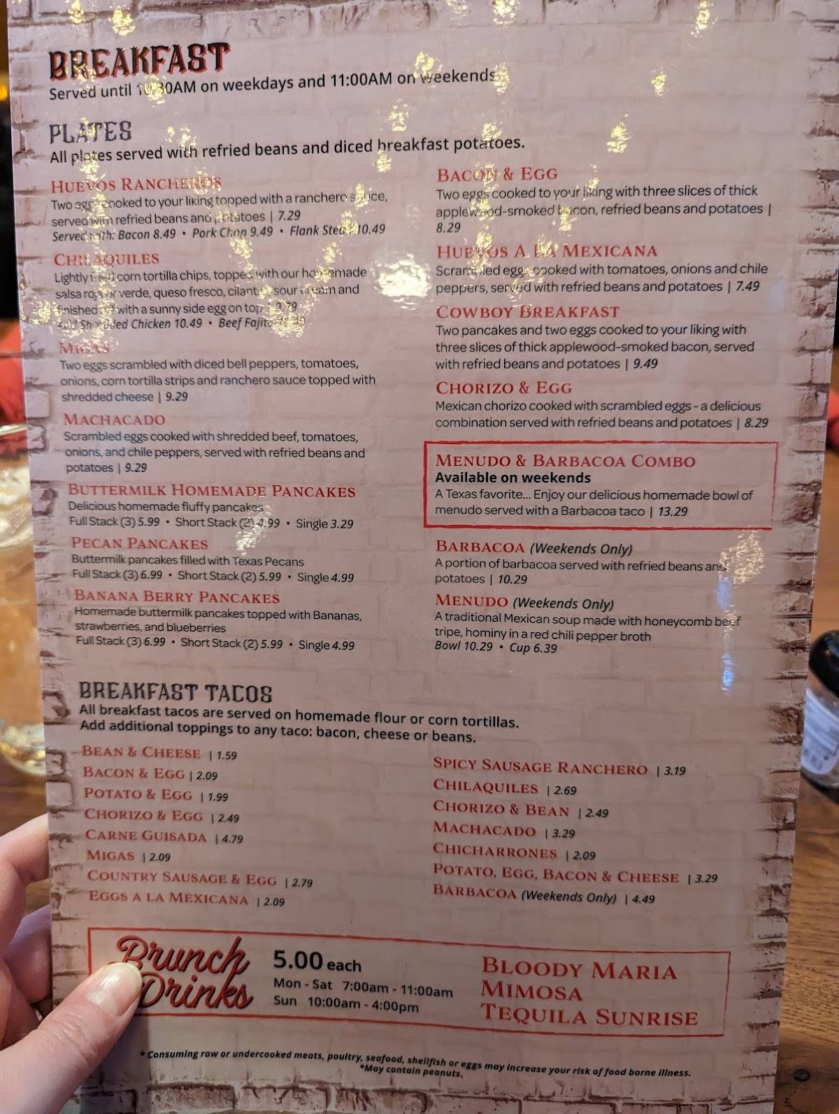 Menu at Maria Bonita Restaurant, San Antonio, 350 Northaven Dr