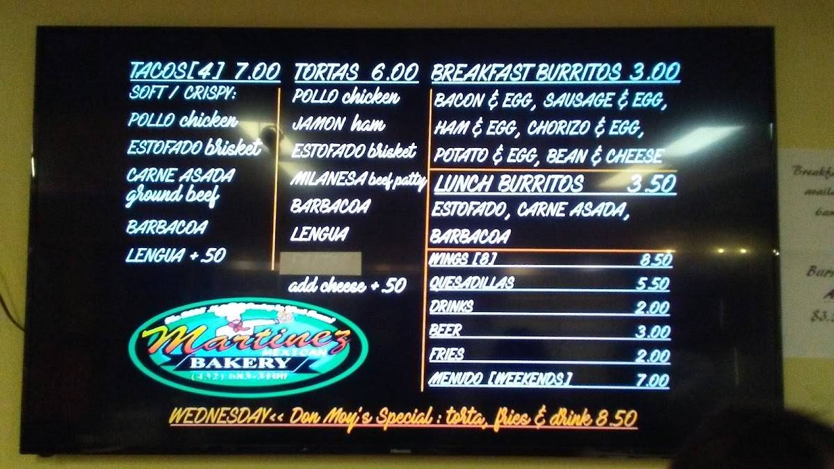 Menu at Martinez Bakery, Midland