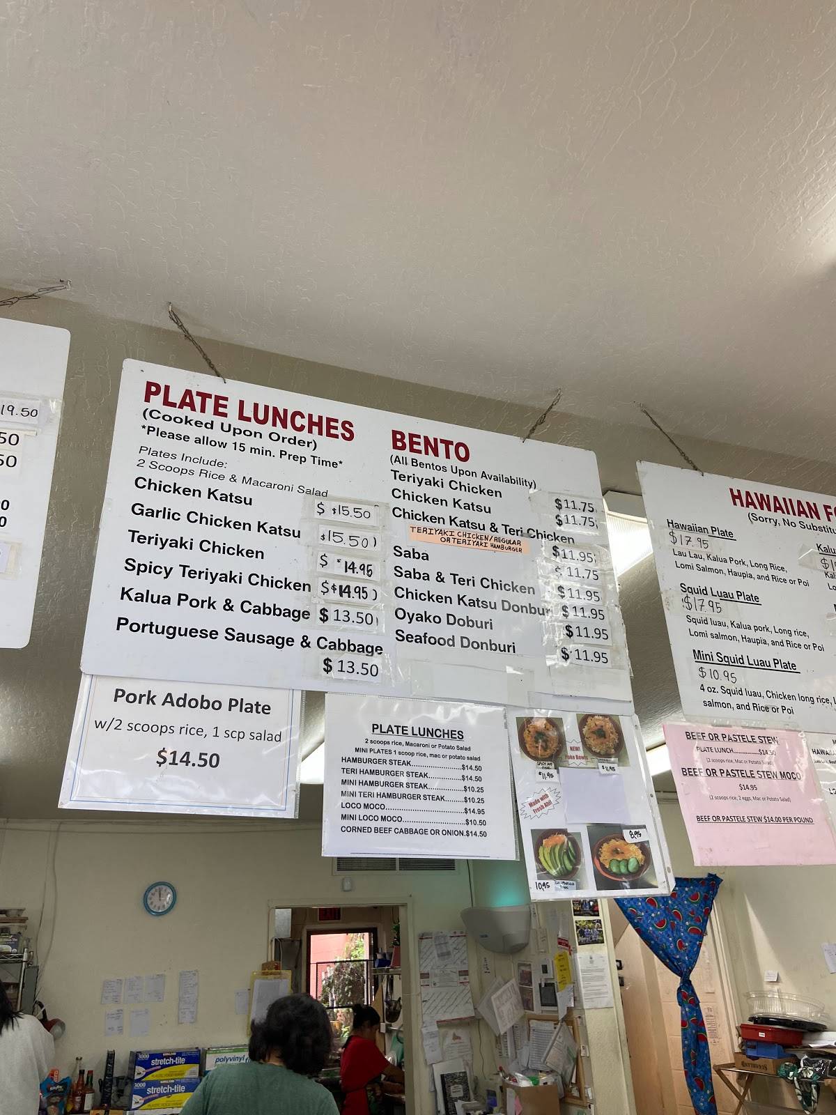 Menu at Masa & Joyce Okazuya restaurant, Kaneohe