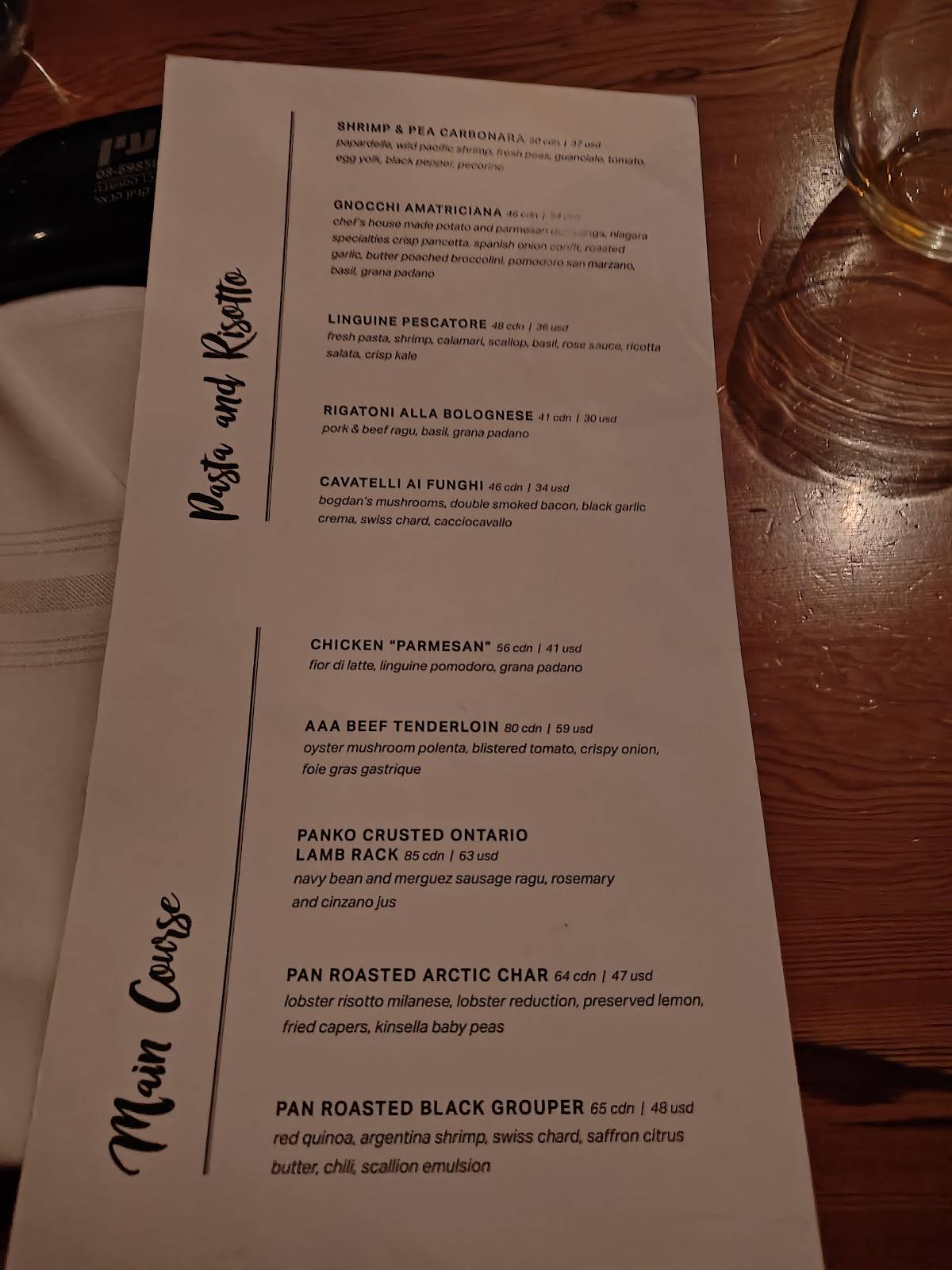 Menu at Massimo’s Italian Fallsview Restaurant, Niagara Falls