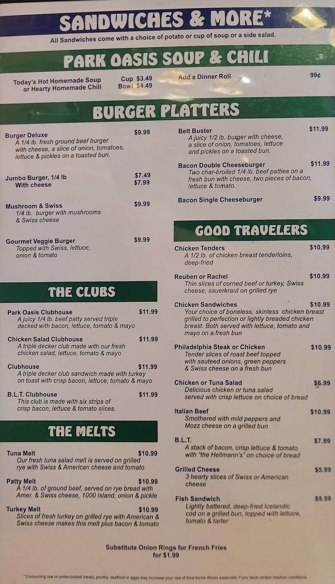 Menu at Mauston Park Oasis Restaurant, Mauston, Gateway Ave