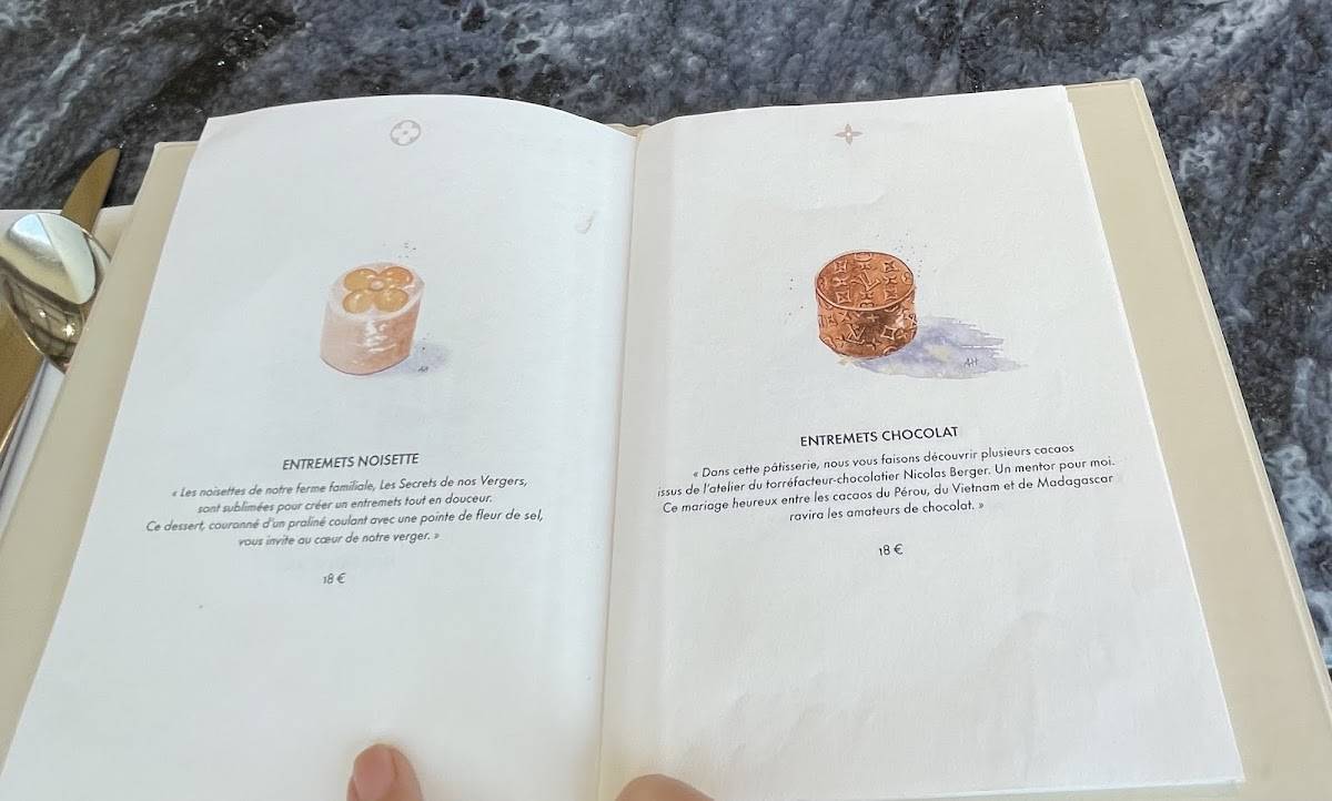 Menu at Maxime Frédéric chez Louis Vuitton restaurant, Paris
