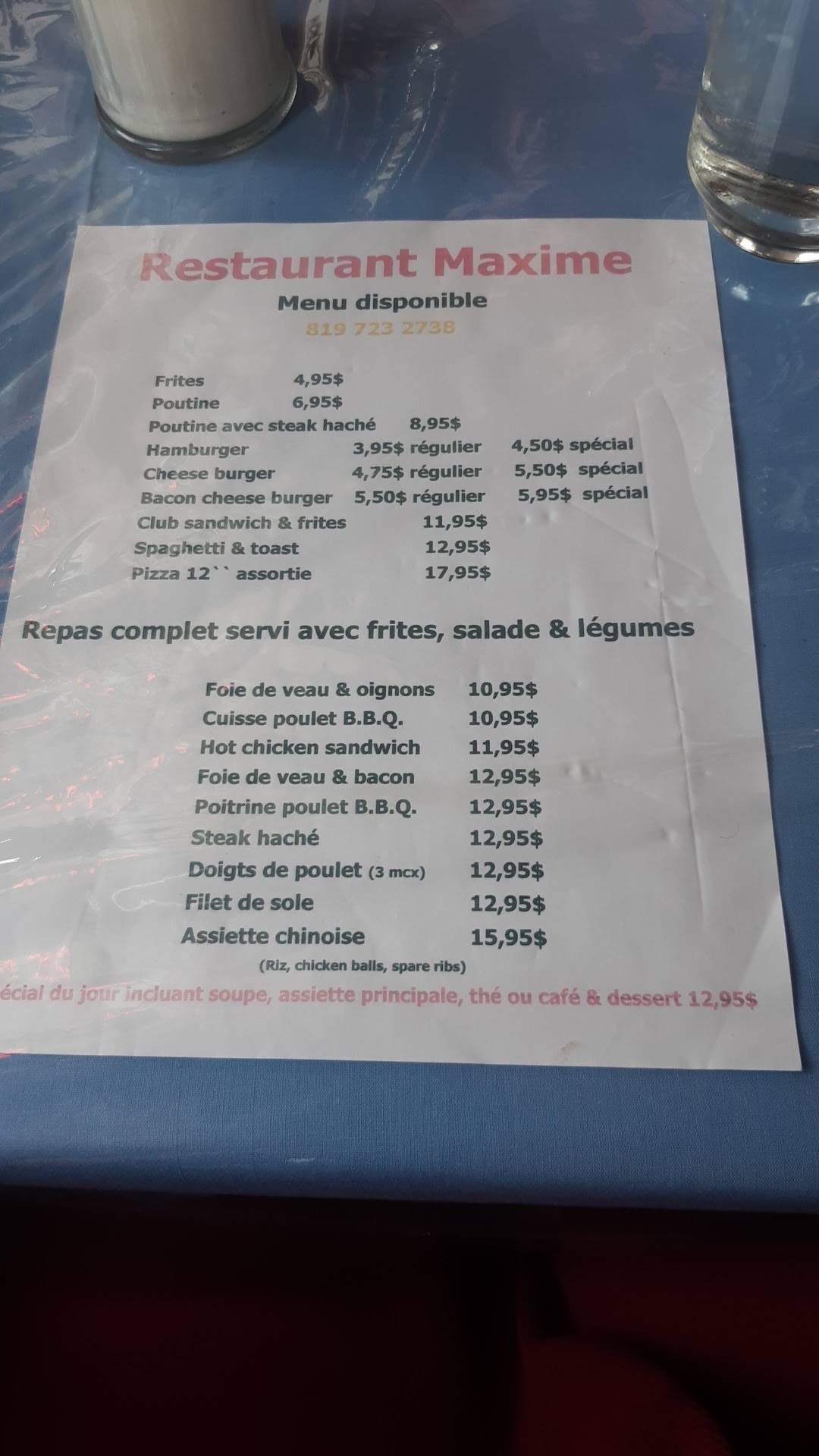 Menu au Restaurant Maxime Steak House, Notre-Dame-du-Nord