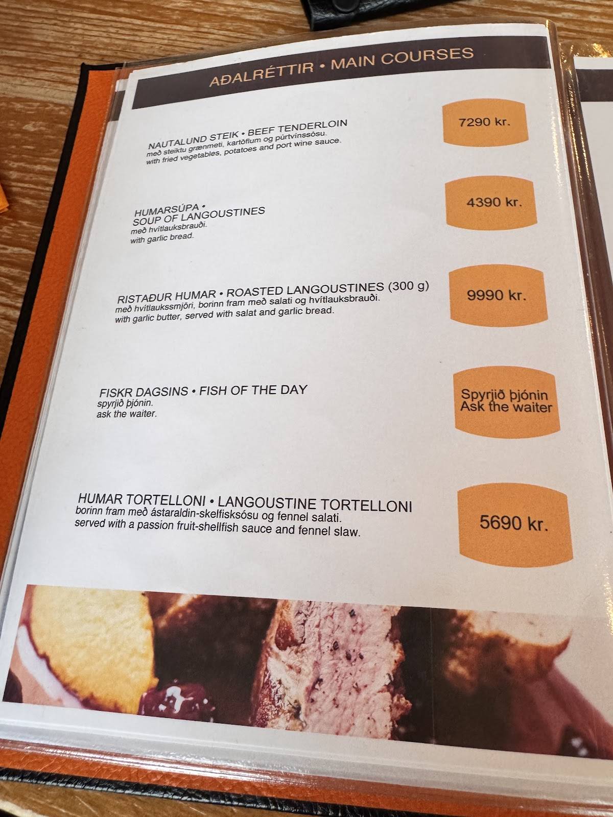 Menu at Restaurant Mika, Reykholt