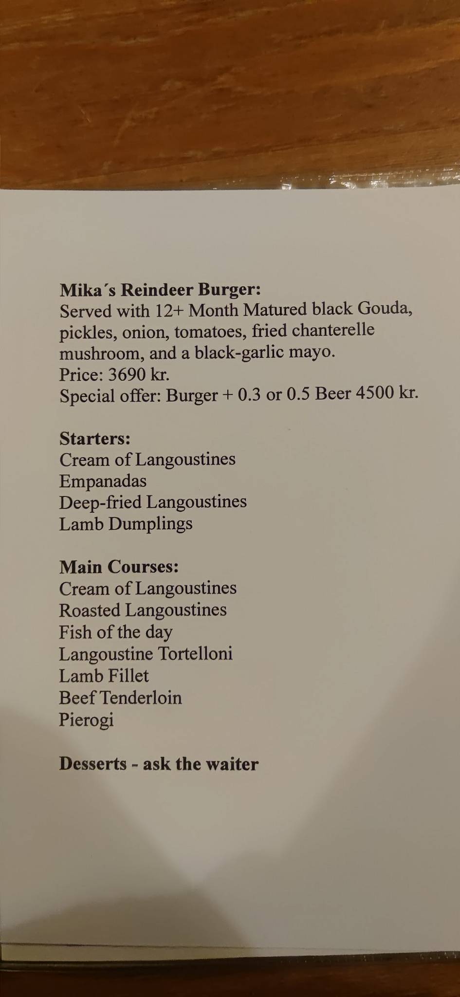Speisekarte von Restaurant Mika, Reykholt