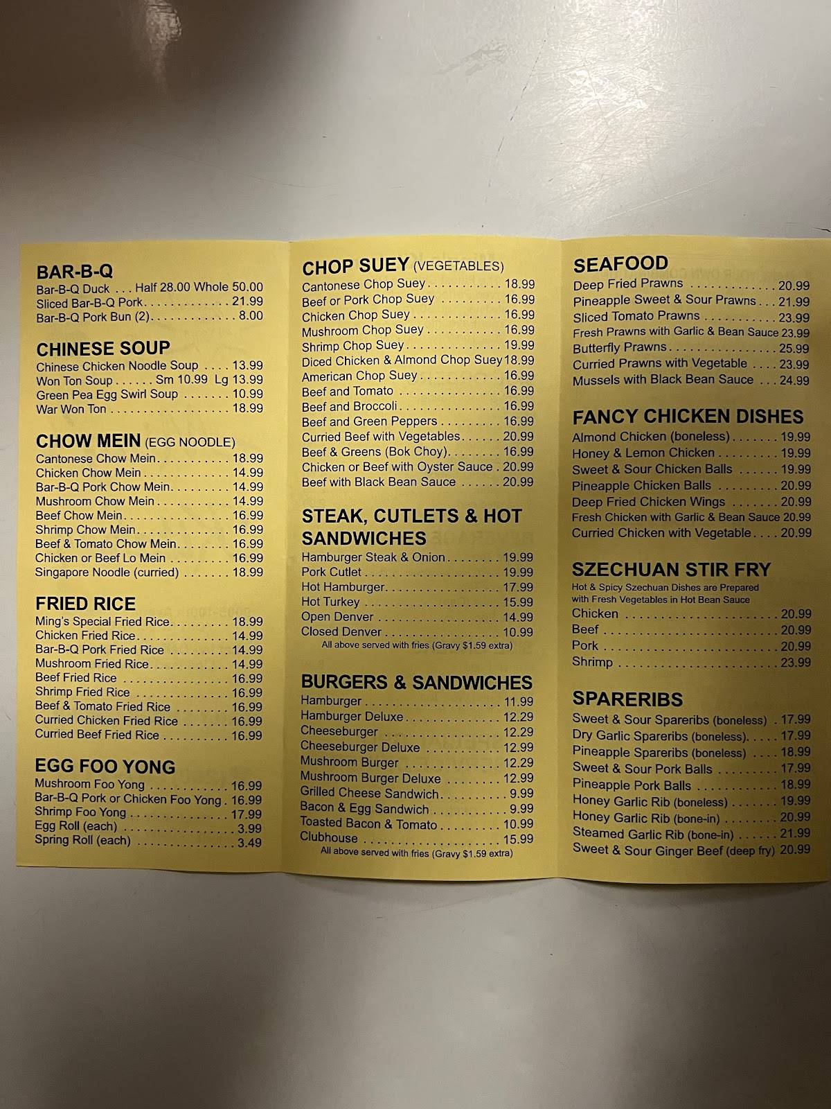 Menu at Mings Kitchen restaurant, Fort Saint John