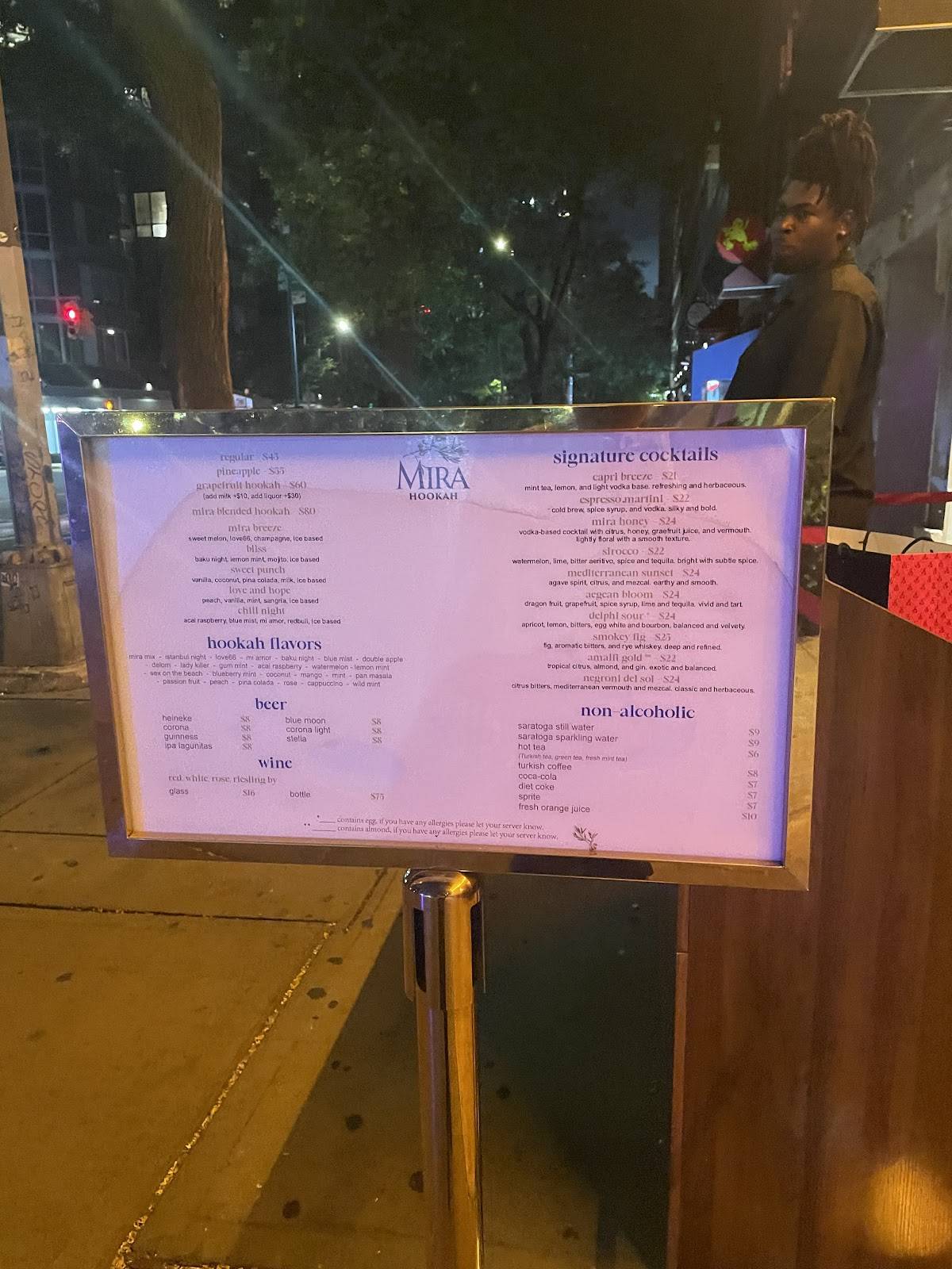 Menu at Mira Mediterranean & Hookah Lounge restaurant, New York City