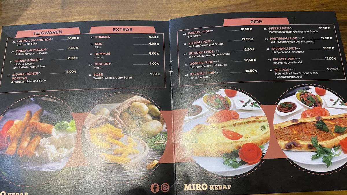 Menu at Miro kebap restaurant, Norderstedt