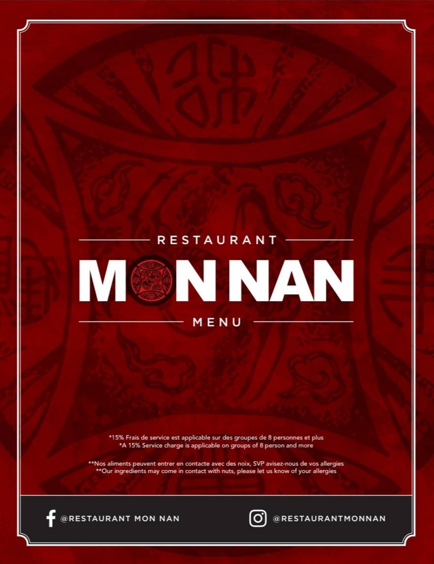 Menu au Restaurant Mon Nan, Montréal, 43 R. de la Gauchetière E