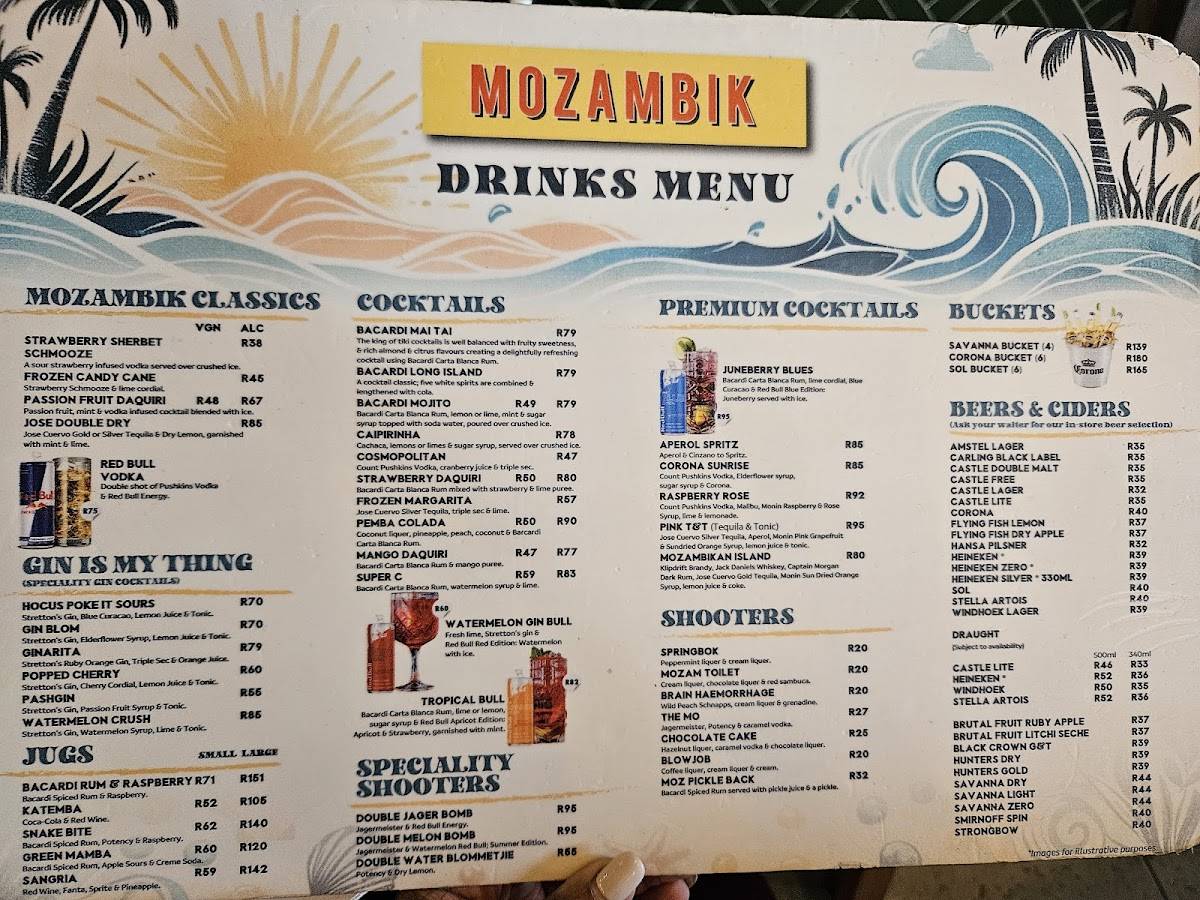 Menu at Mozambik V & A Waterfront restaurant, Cape Town