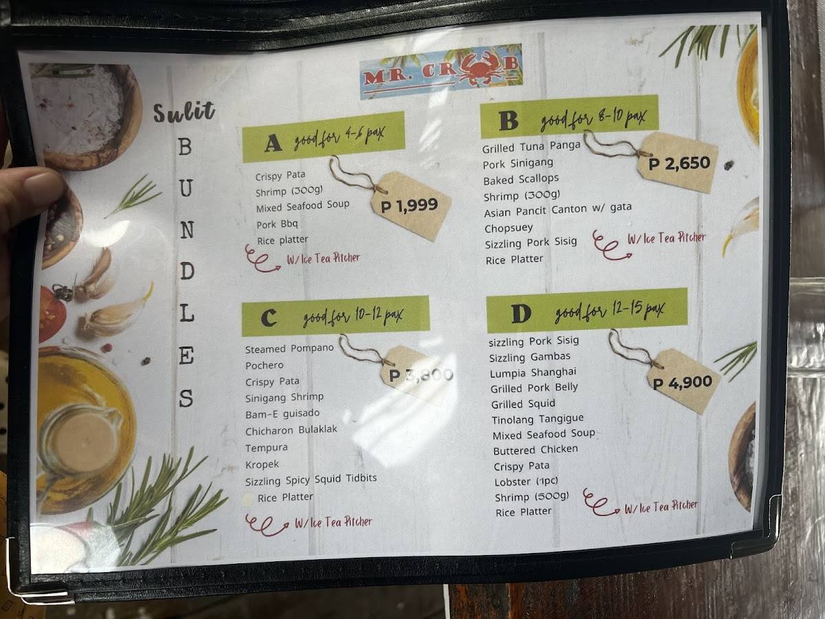Menu at Mr. Crab - Cebu Yacht Club, Lapu-Lapu City