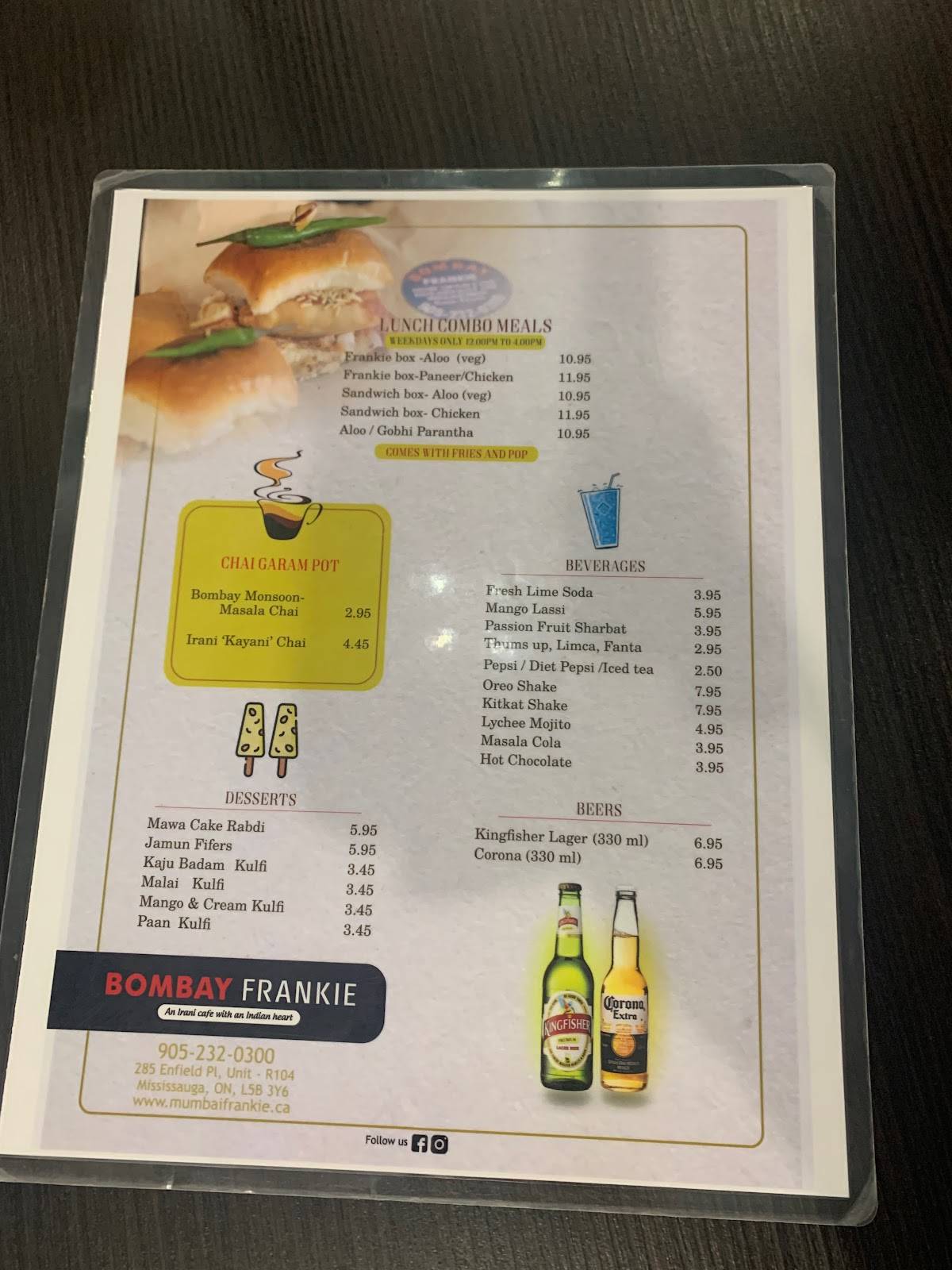 Menu au Mumbai Frankie Mississauga - The Original Bombay Roll ...