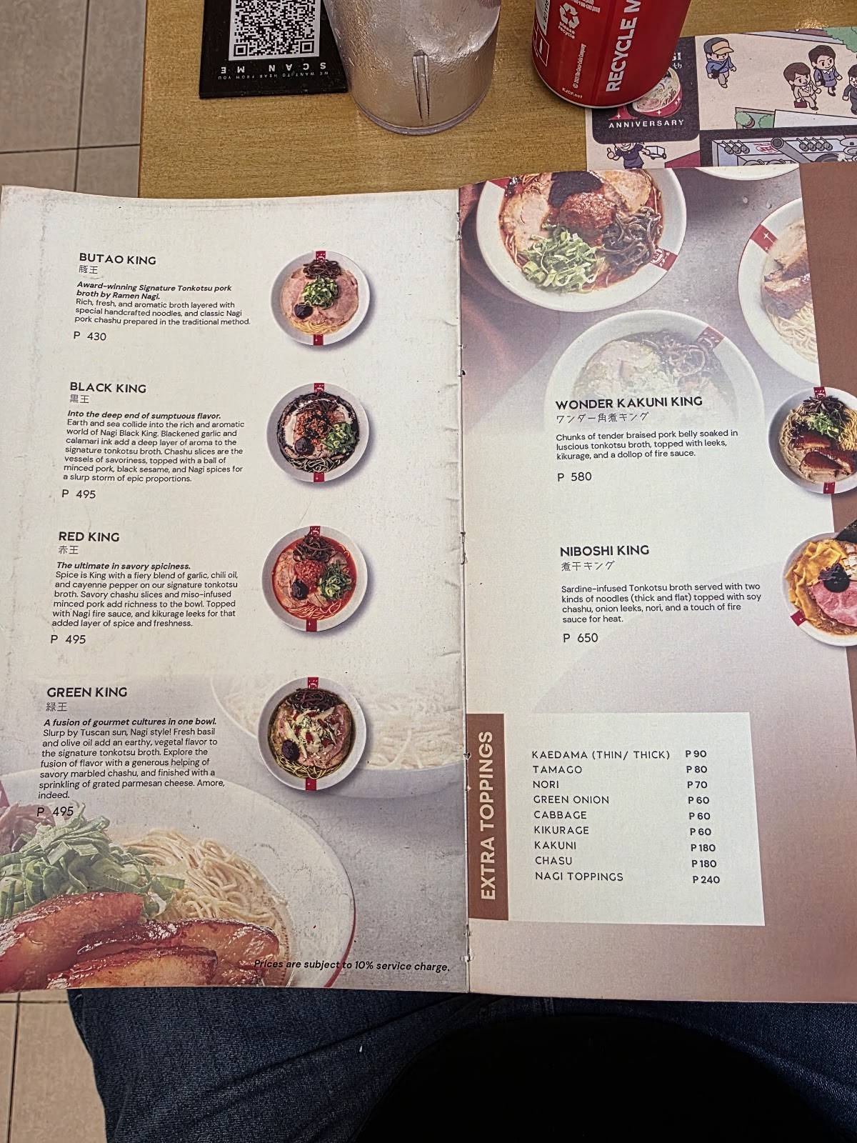 Menu at Nagi Sushi restaurant, Makati