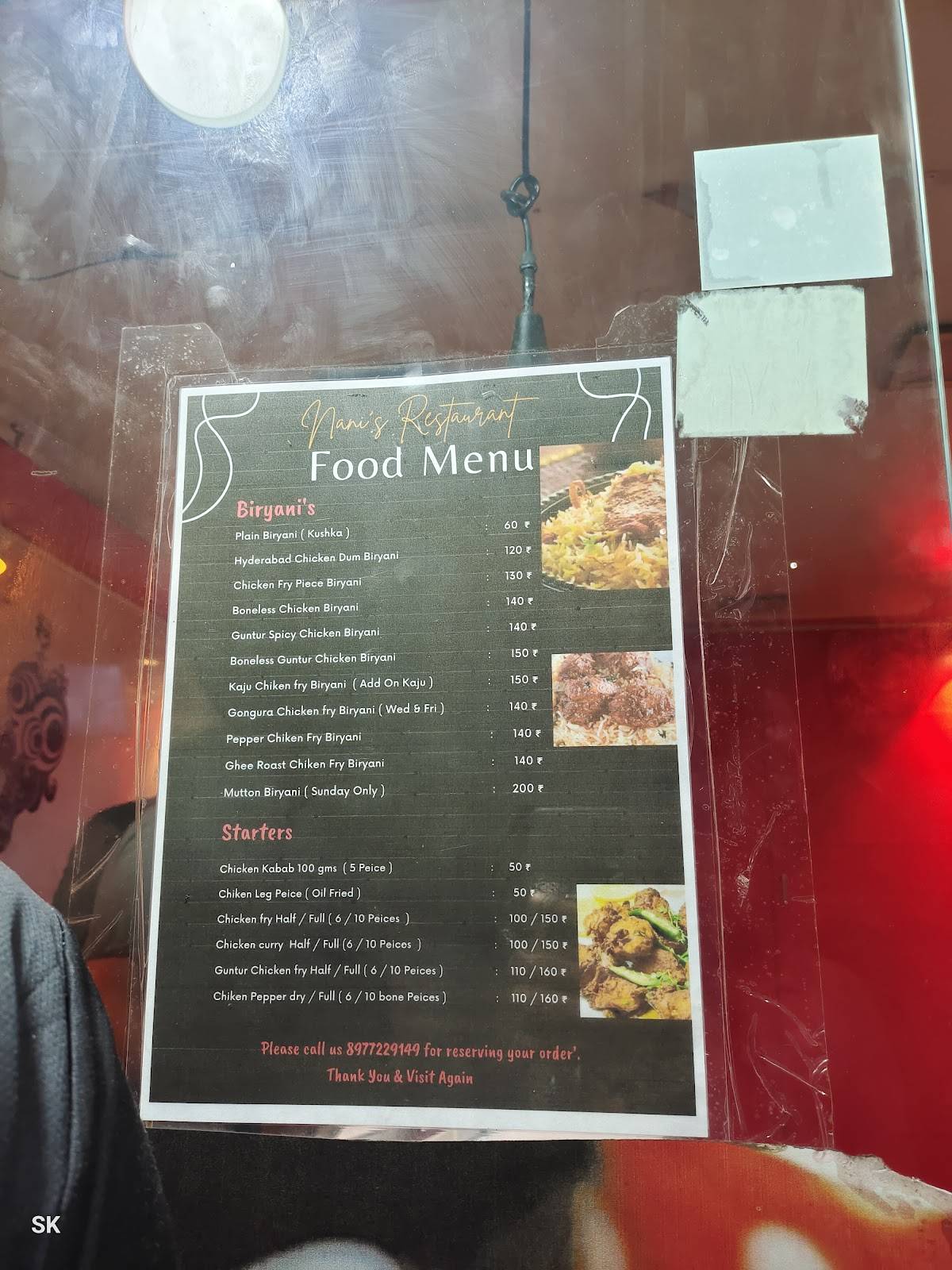 Menu at Nani's Hyderabad Dum Biryani, Bengaluru