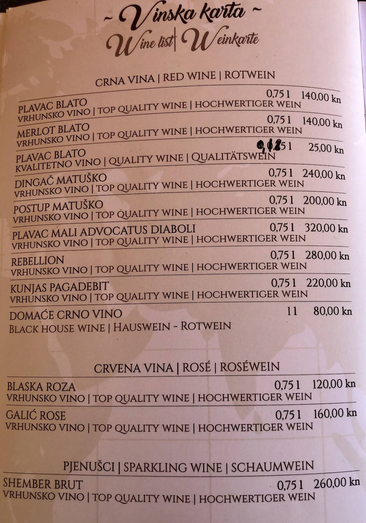 Menu at Restoran Nautika restaurant, Vela Luka