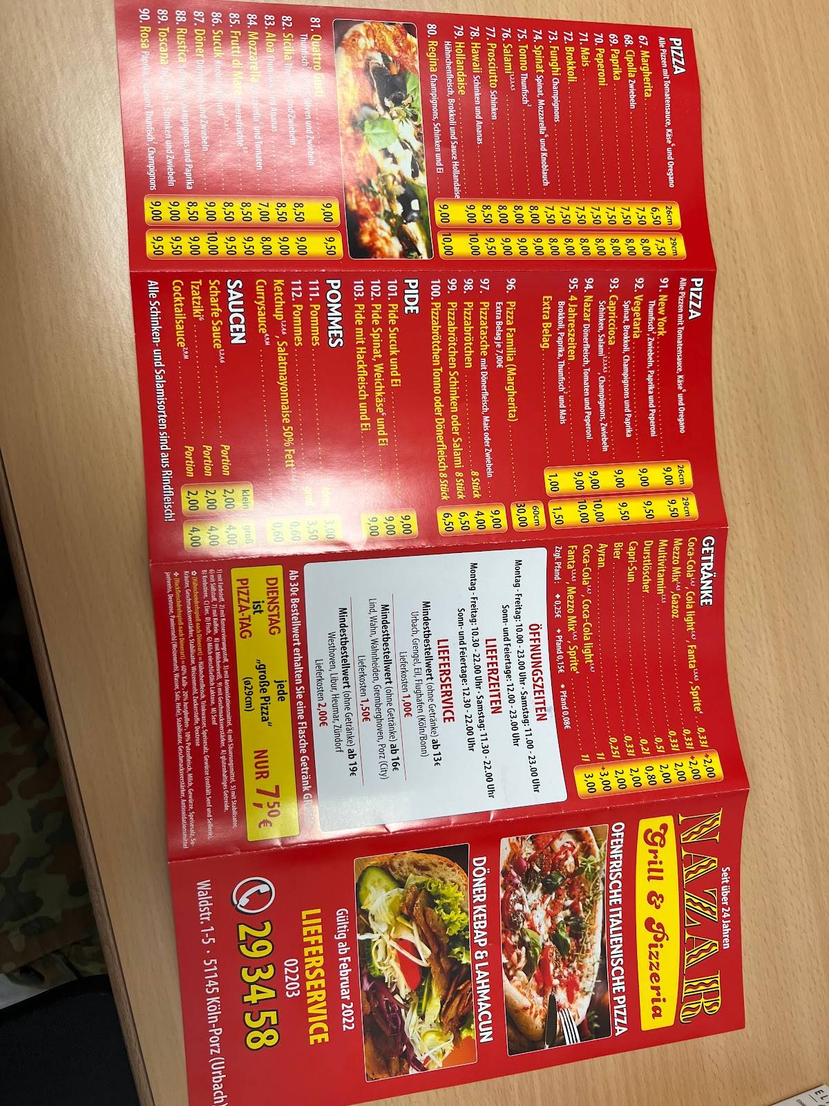 Speisekarte von Nazar - Döner vom feinsten restaurant, Köln