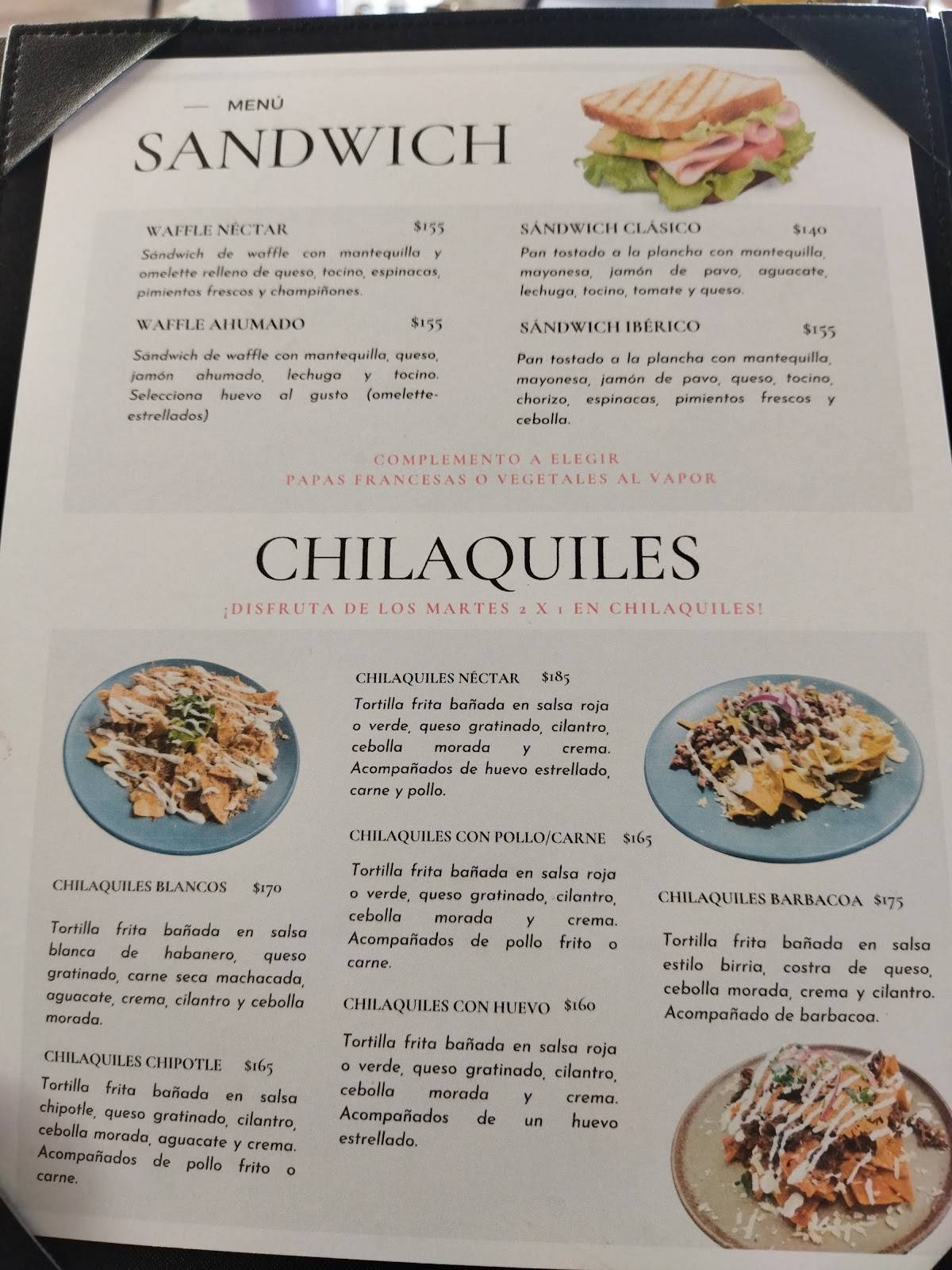 Carta de Néctar Restaurante Cafetales, Chihuahua