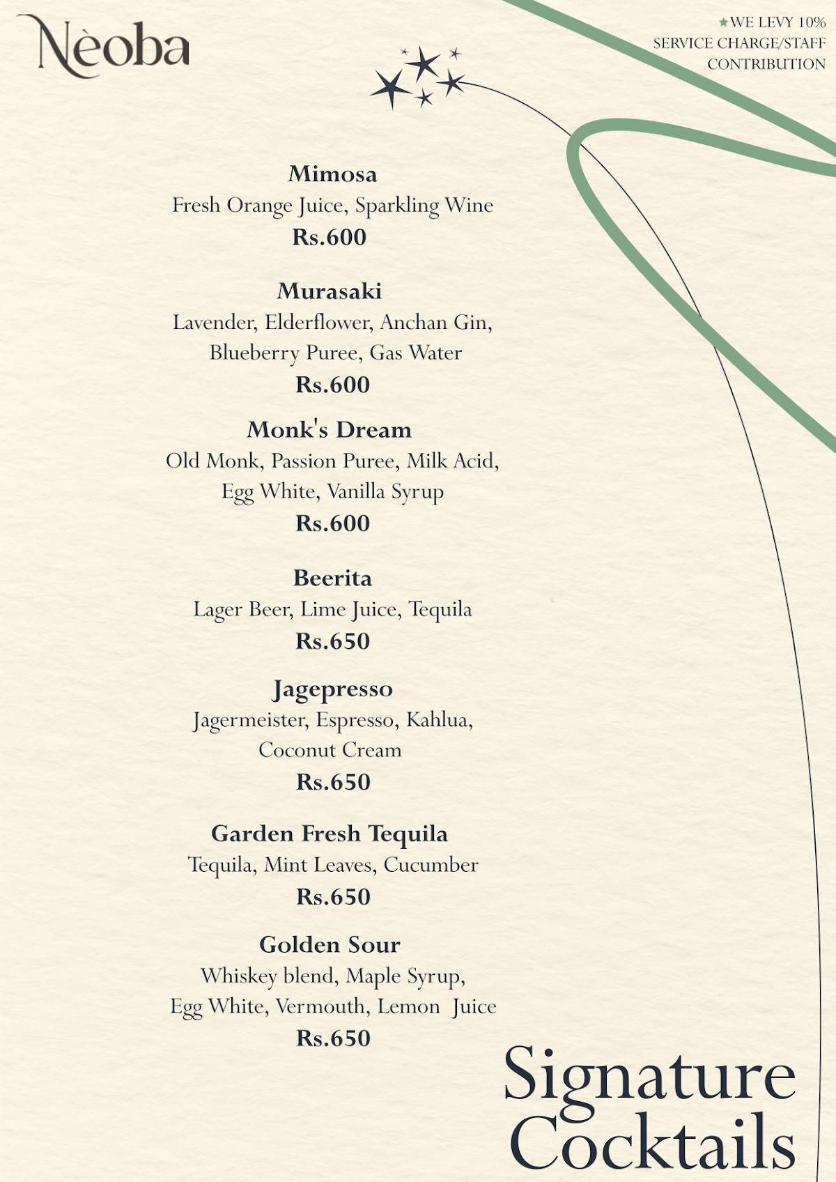 Menu at Neobaa - Sky Bar, Delhi
