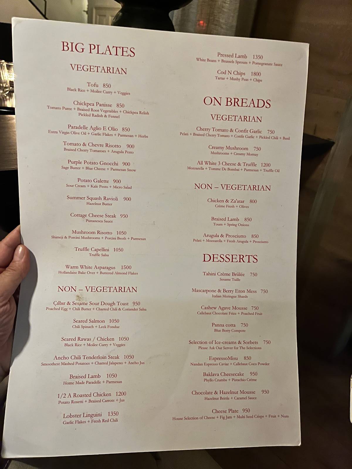 Menu at Neuma, Mumbai
