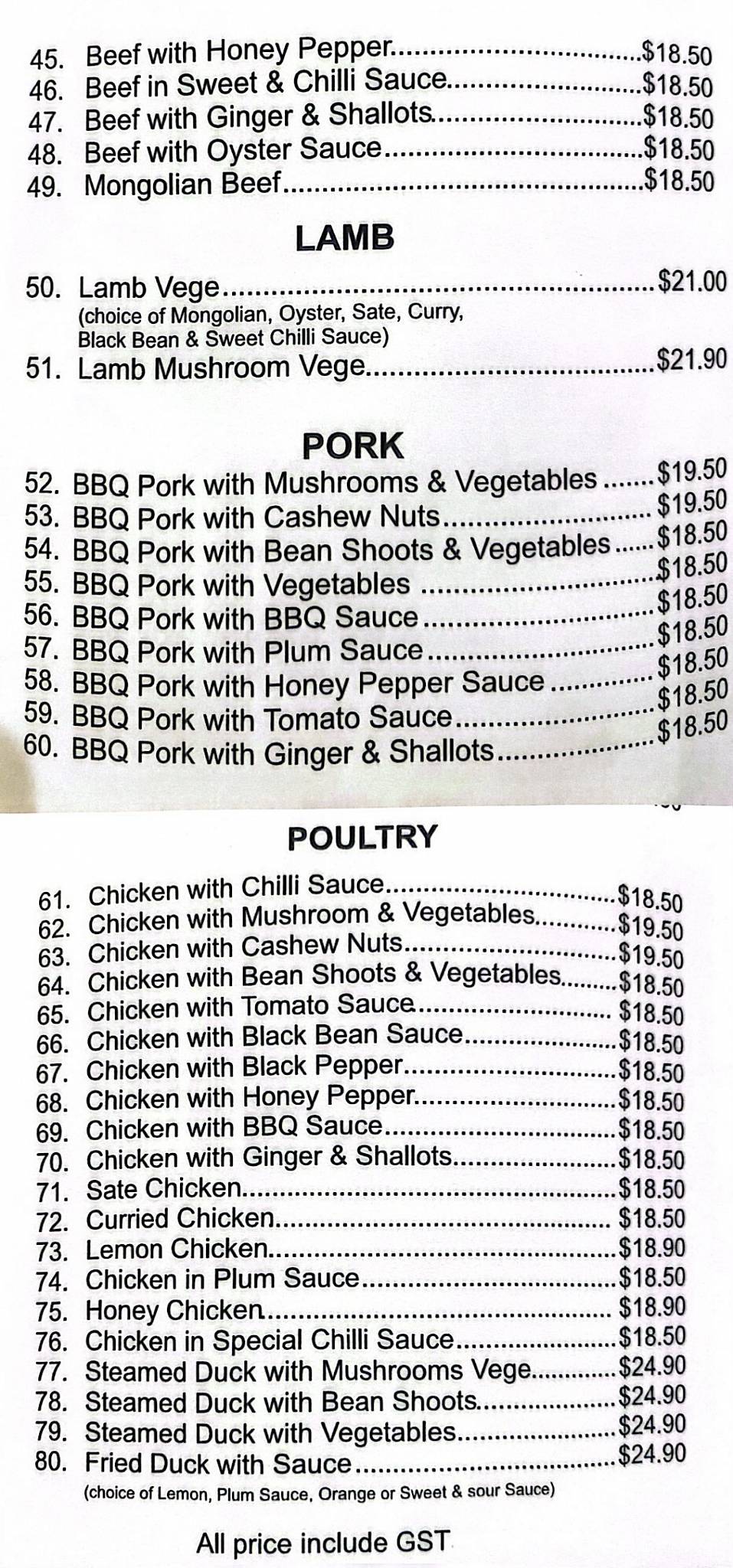 Menu at New Garden Chinese Restaurant, Kyneton, 44 High St