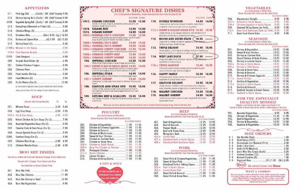 Menu at New Imperial restaurant, Easton