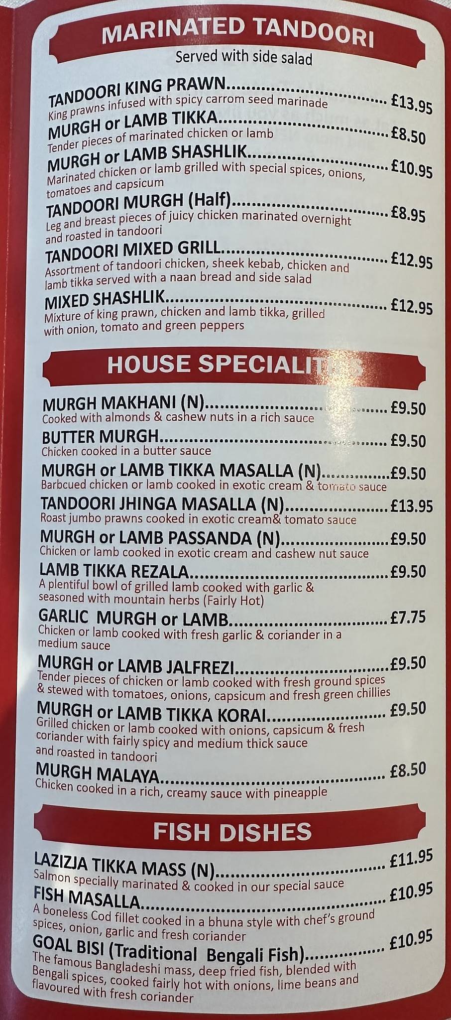Menu at New Viceroy restaurant, Hengoed
