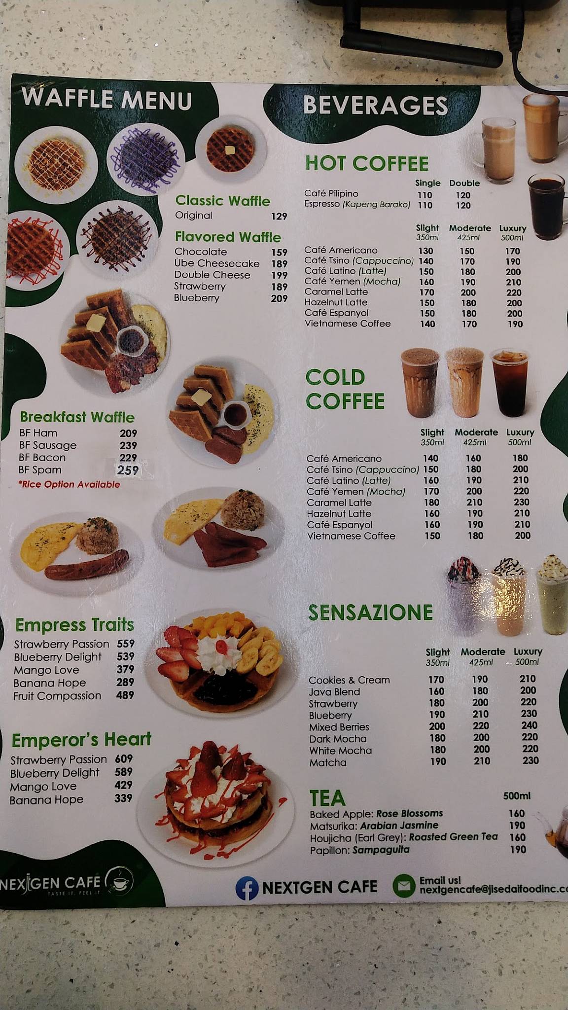 Menu at NextGen Cafe, Quezon City