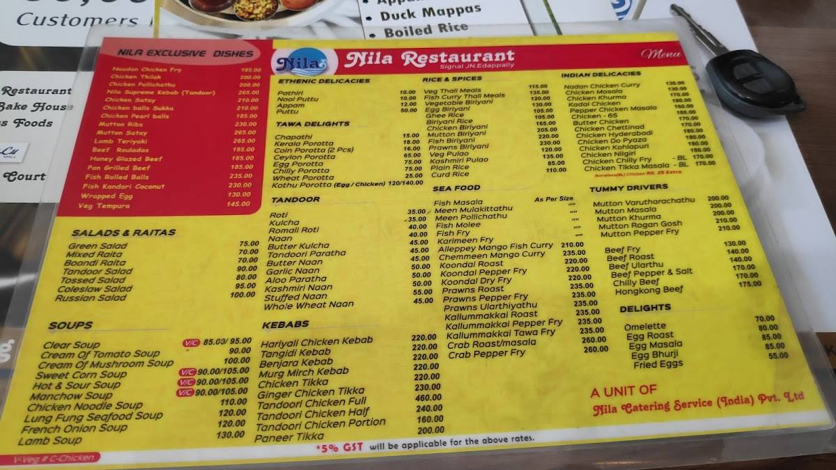 Menu at Nila Restaurant, Ernakulam, 28F5+W93