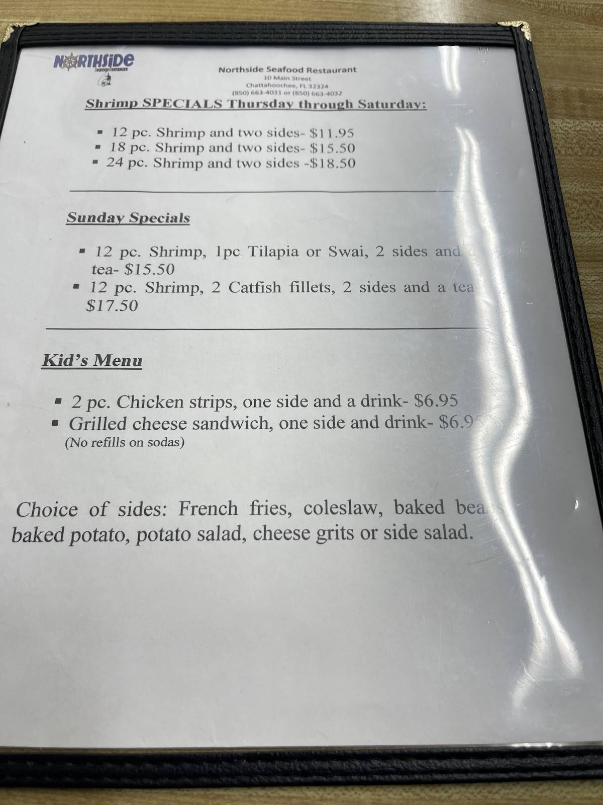 Menu at Northside Seafood restaurant, Chattahoochee