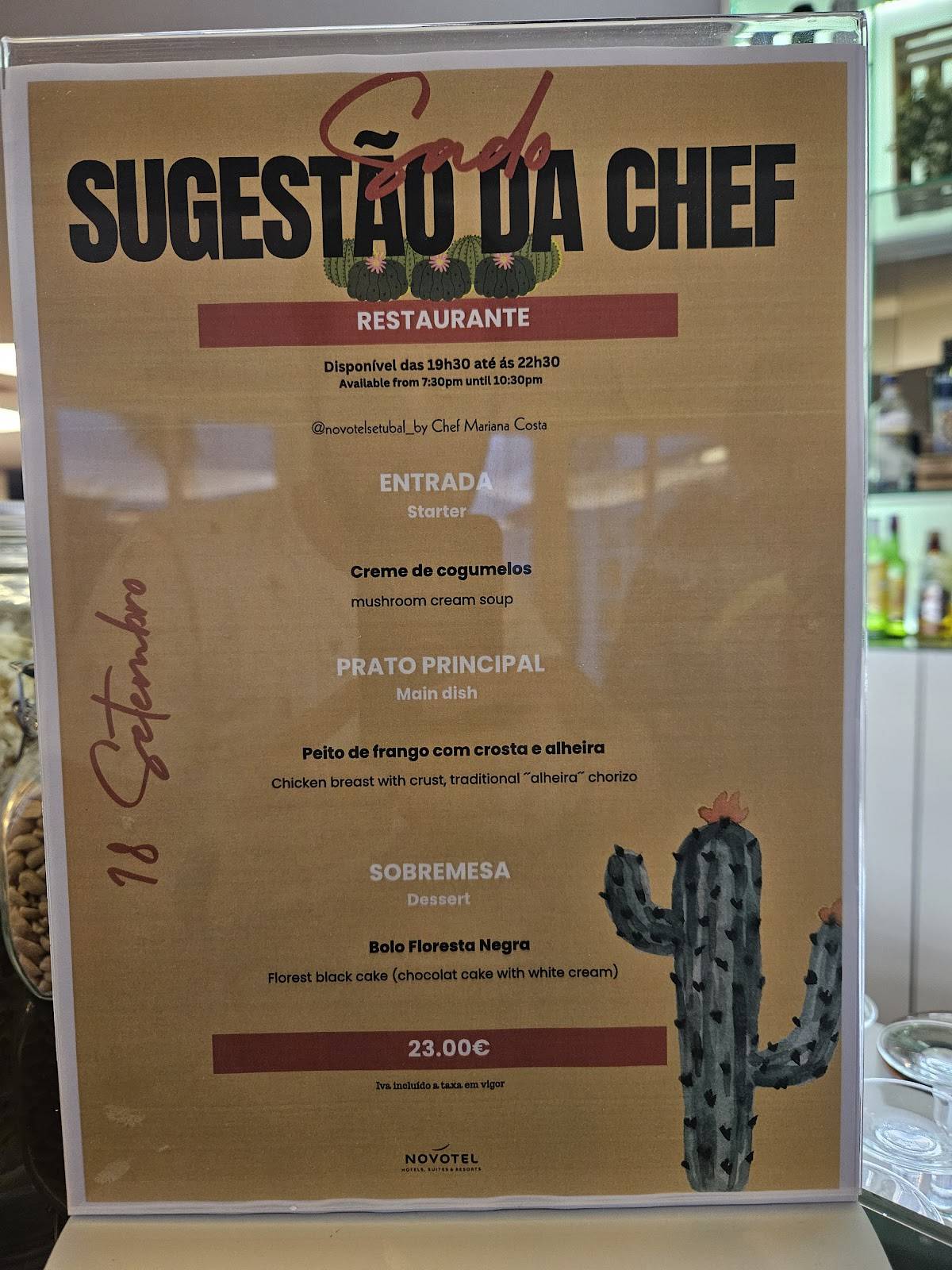Menu em Restaurant Novotel, Setúbal