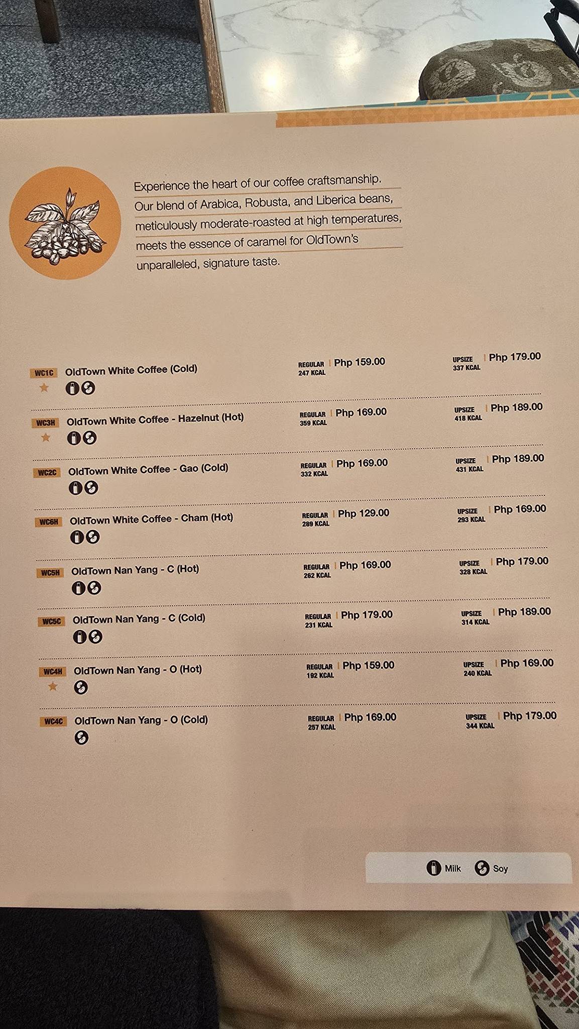 Menu at Old Town White Coffee Circuit Mall, Makati