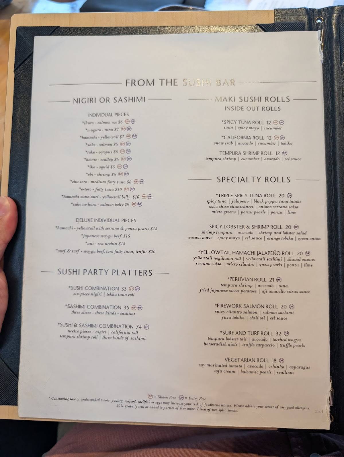 Menu at Orion's Roof restaurant, Virginia Beach
