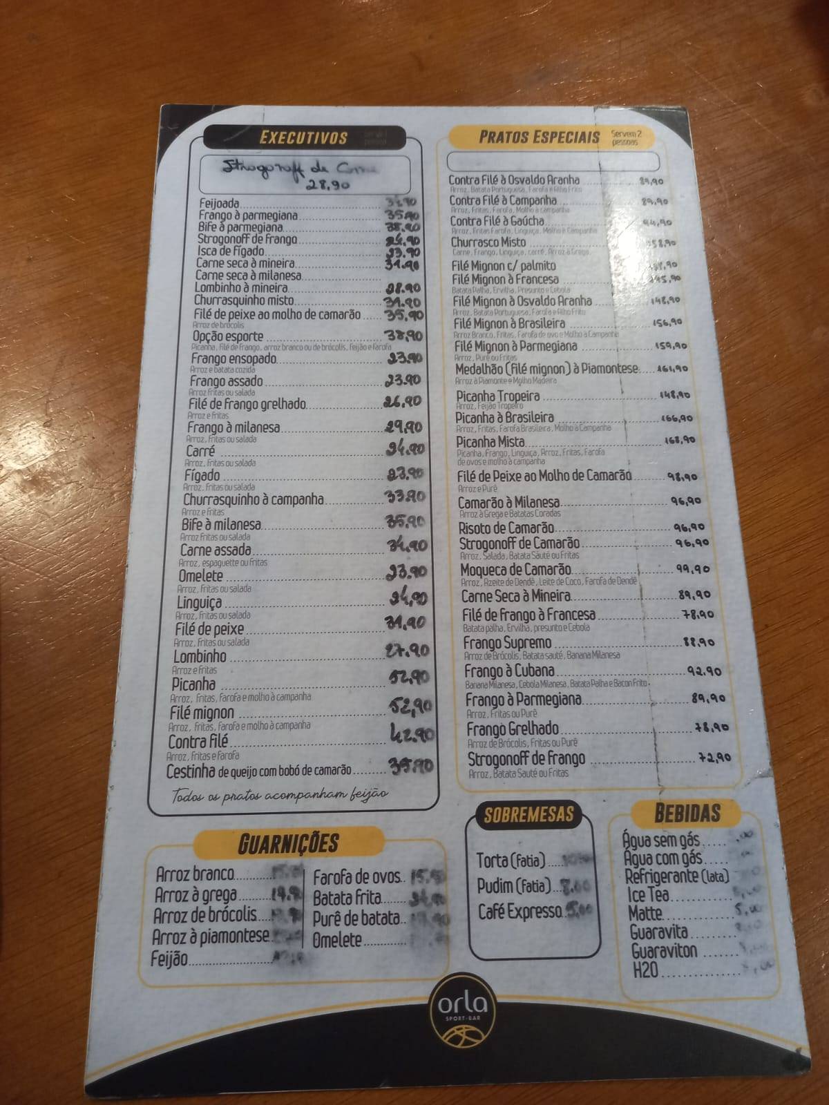 Menu at Orla Sport Bar, Rio de Janeiro