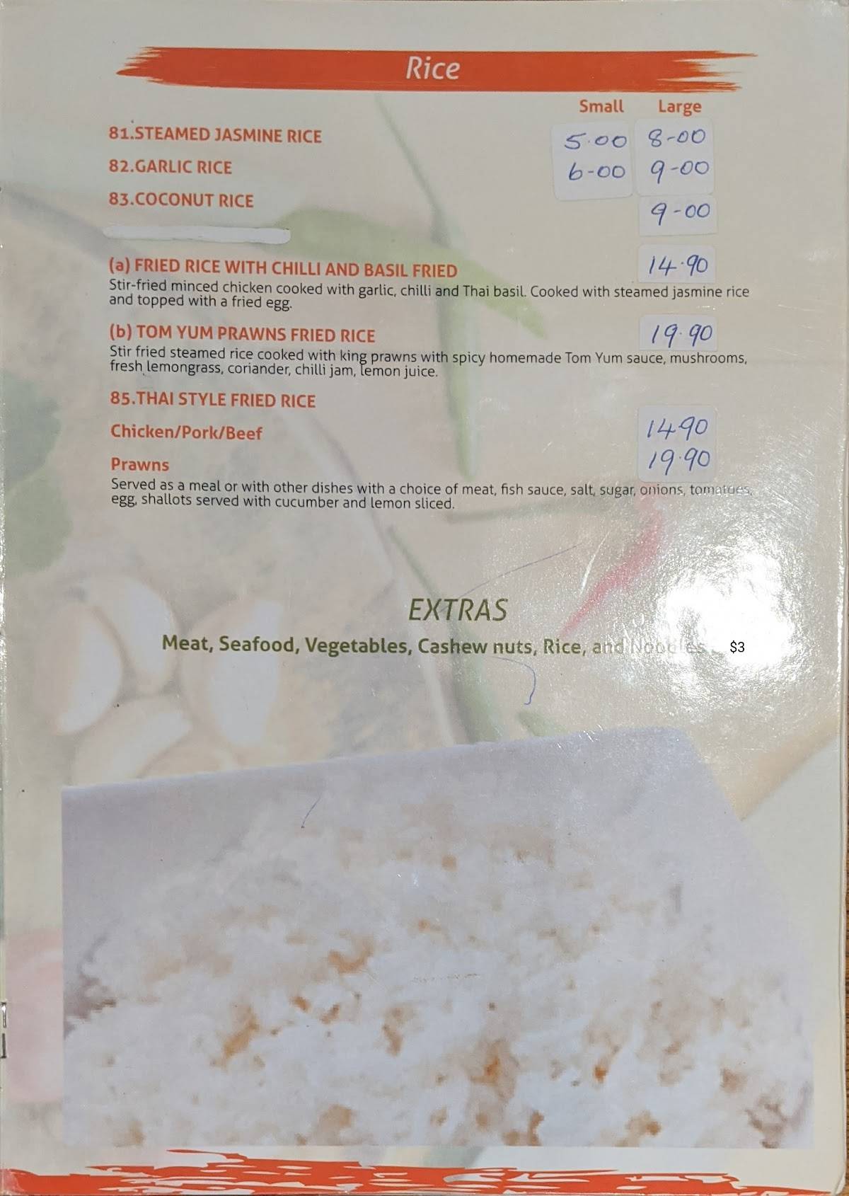 Menu at Orso Thai restaurant, Stanthorpe