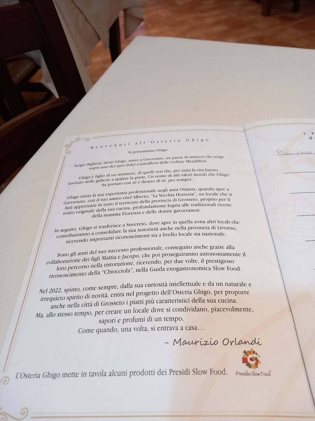 Menu au Osteria Ghigo. Ristorante Tipico di Maremma, Grosseto