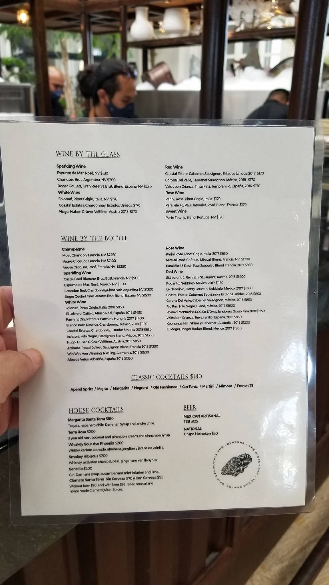 Menu at Oystera restaurant, Todos Santos
