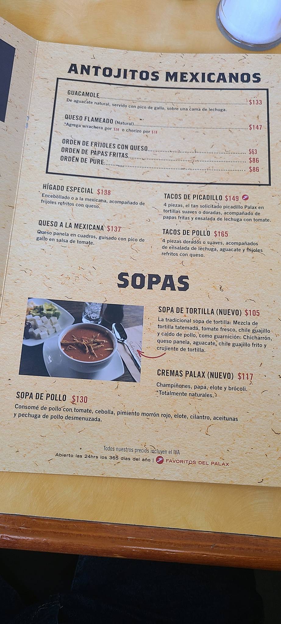 Carta de Restaurant Palax, Monterrey, Av. Francisco I. Madero 717