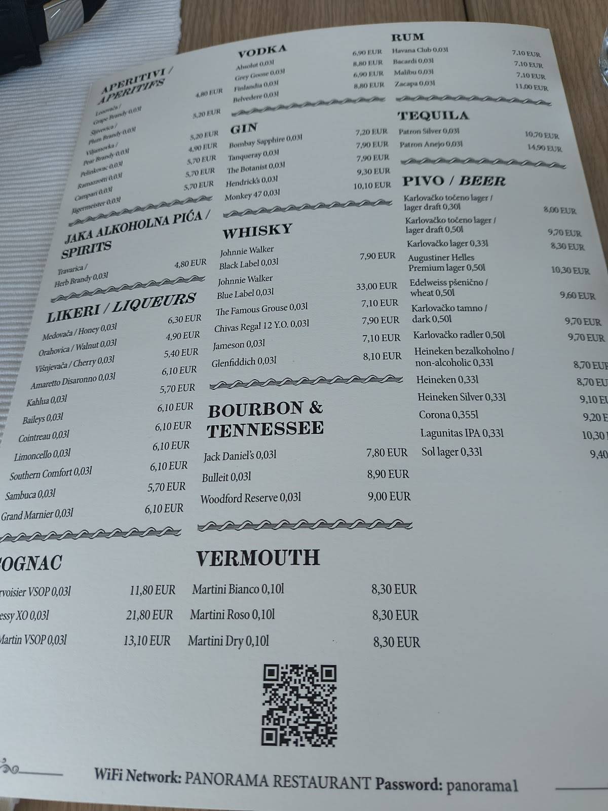 Menu at Restaurant Panorama, Dubrovnik, Srđ ul. 3