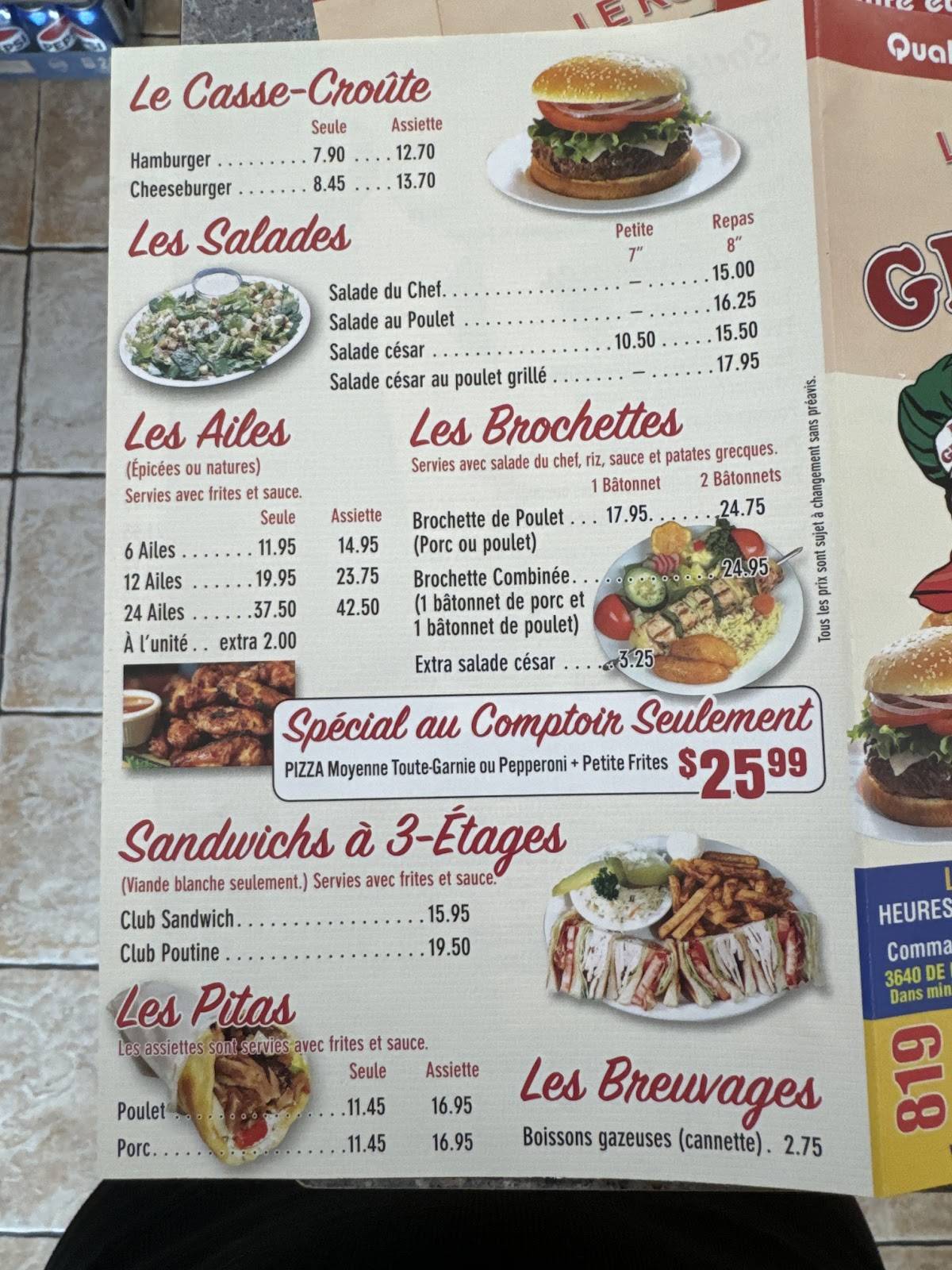 Menu au Papa Georgios restaurant, Trois-Rivières