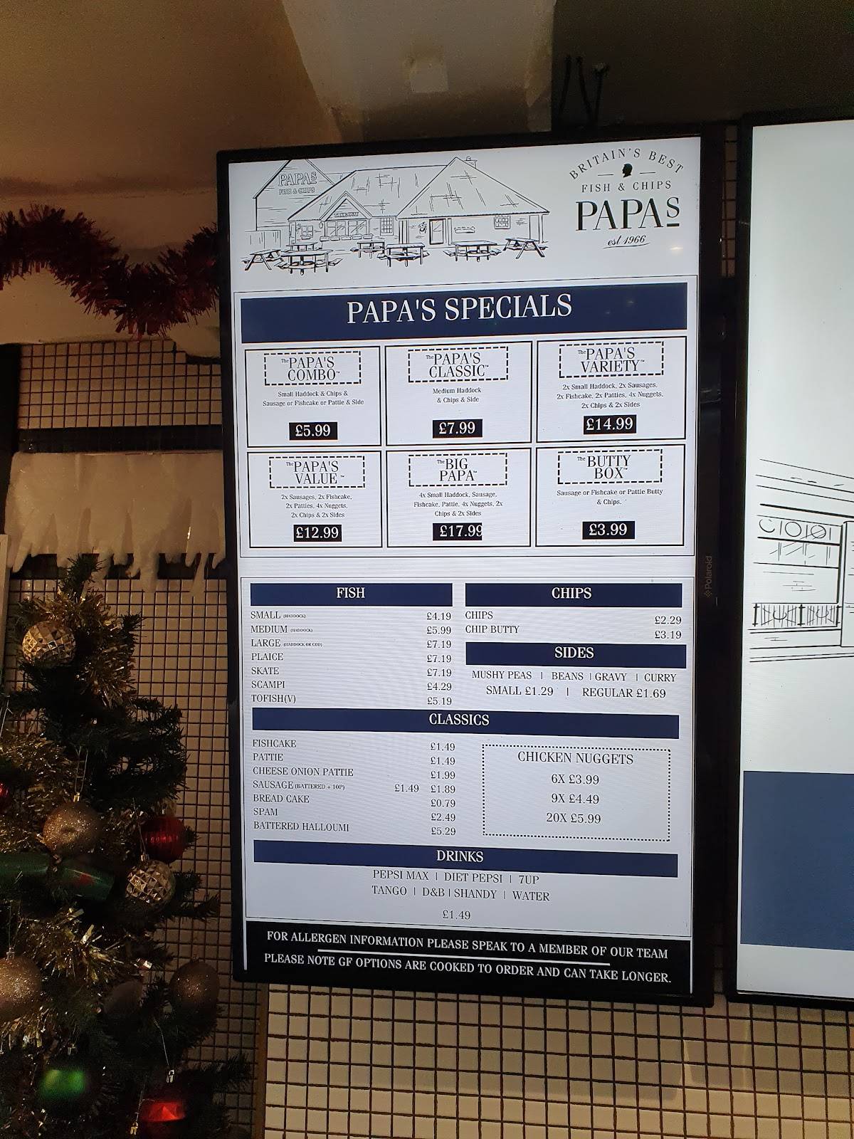 Menu at Papa's Fish & Chips restaurant, Willerby, Great Gutter Ln W
