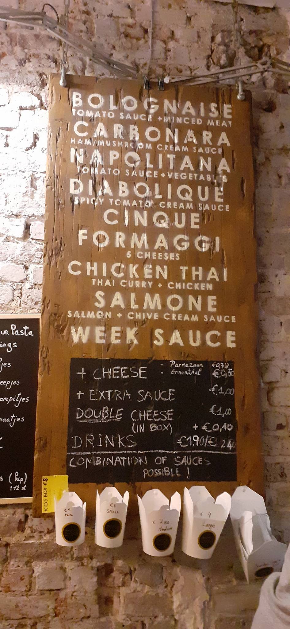 Menu at Pastasciutta, Ypres