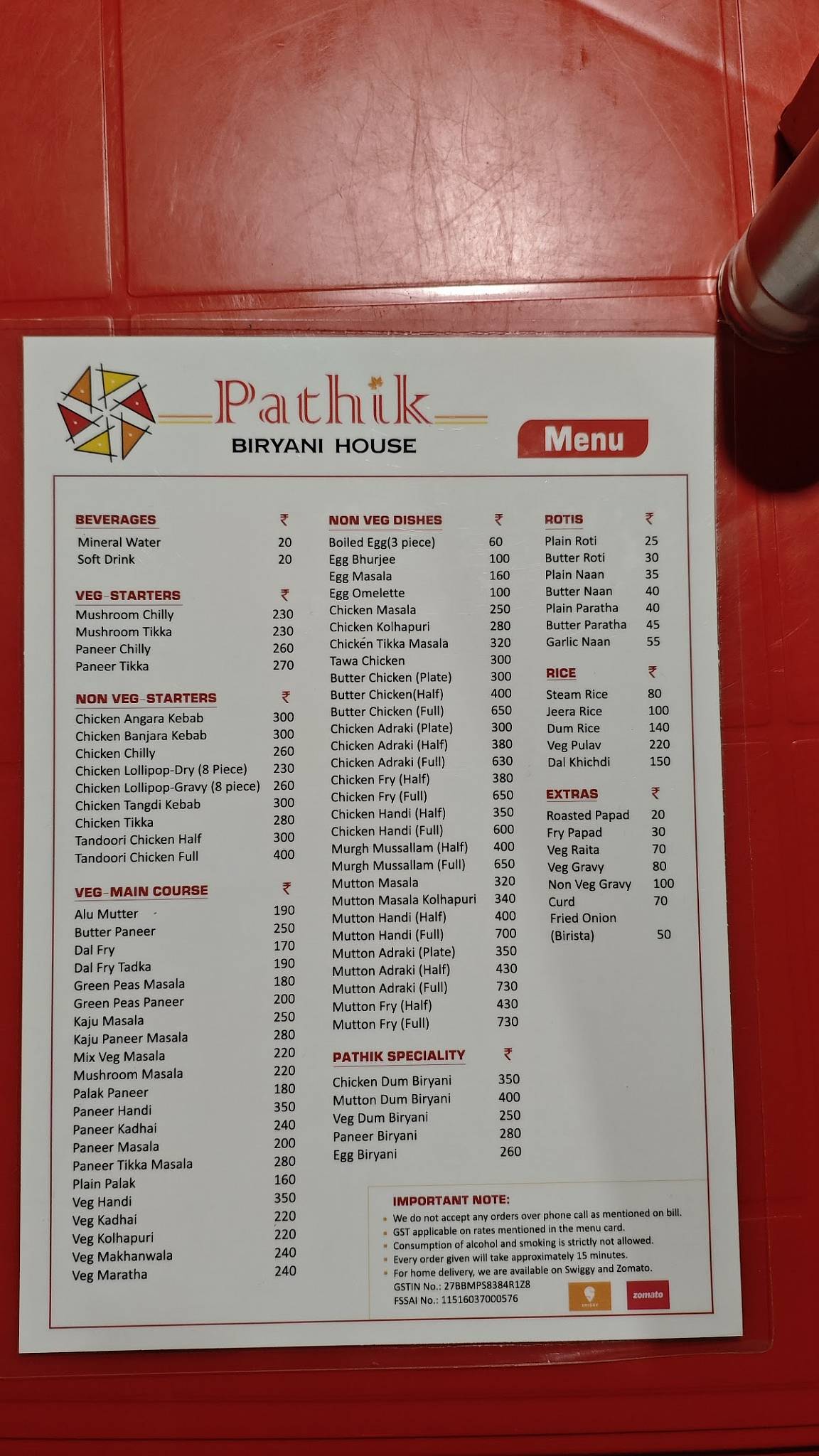 Menu at Pathik Biryani House, Pimpri-Chinchwad, CV Plant