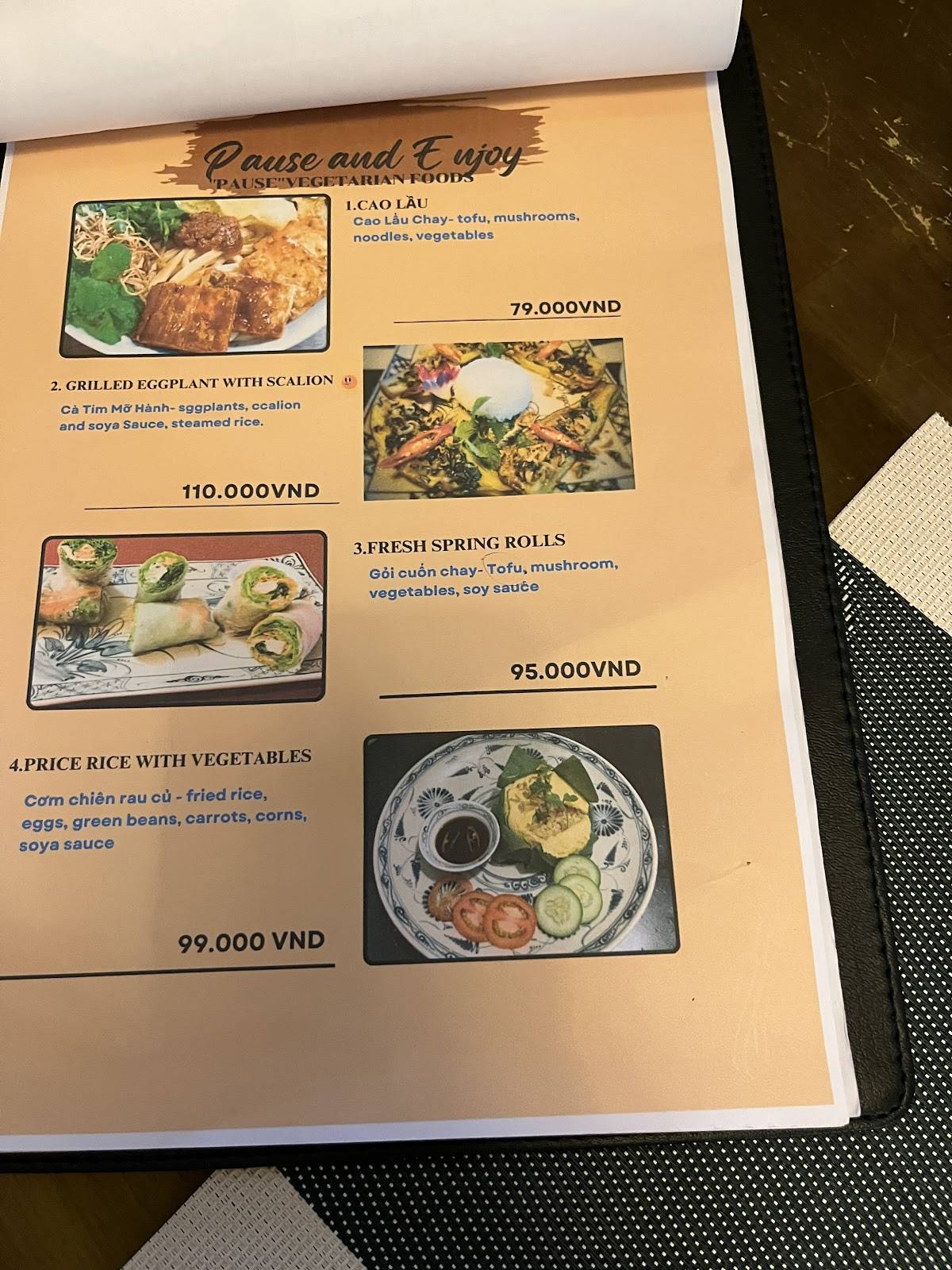 Menu at Pause and Enjoy Restaurant, Hoi An