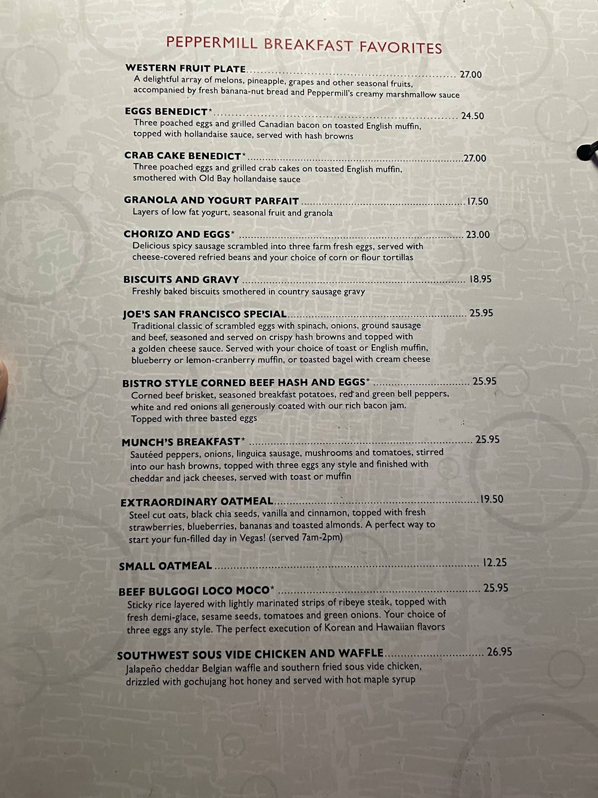 Menu at Peppermill and Fireside Lounge restaurant, Las Vegas, Las Vegas ...