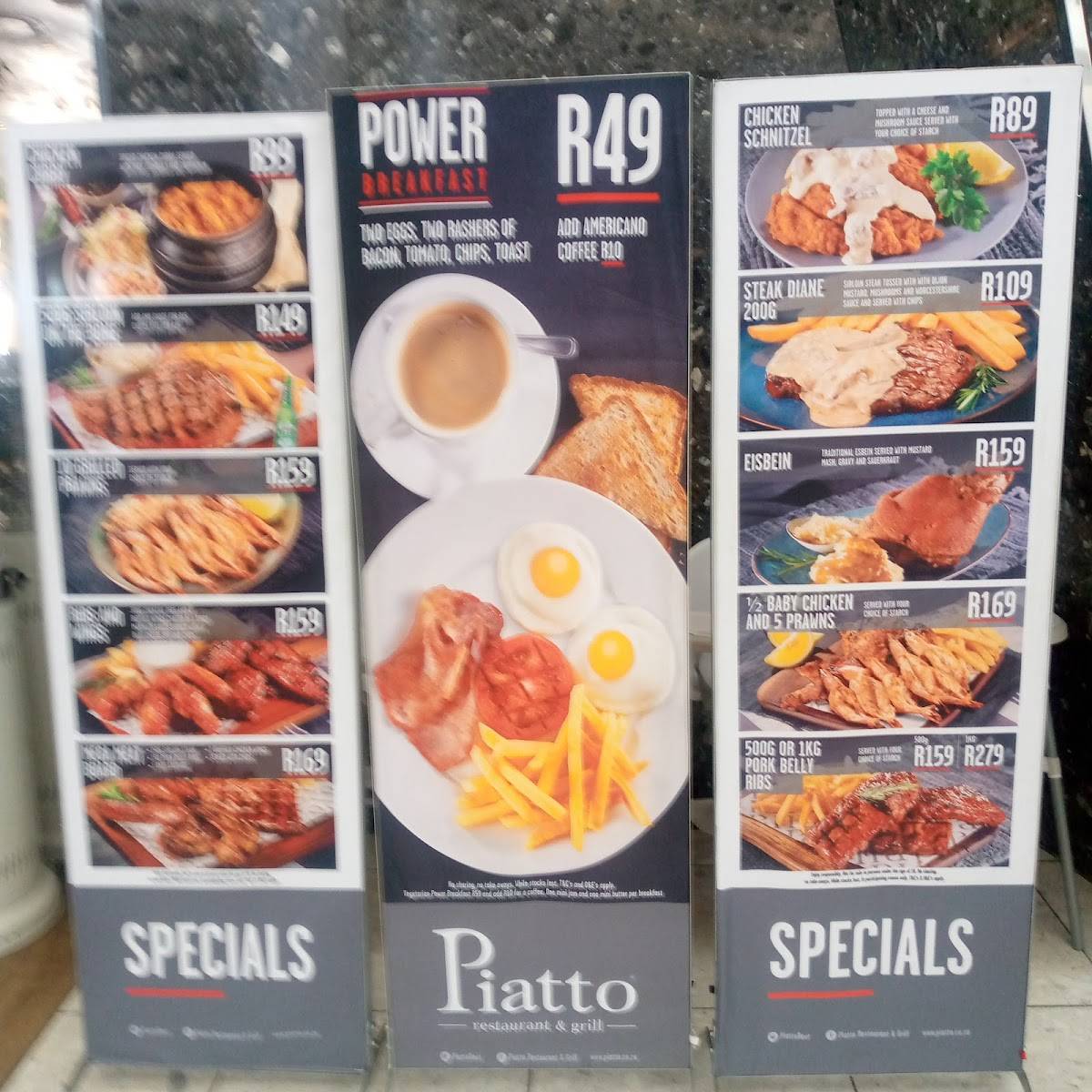 Menu at Piatto Mall Of the South restaurant, Johannesburg South