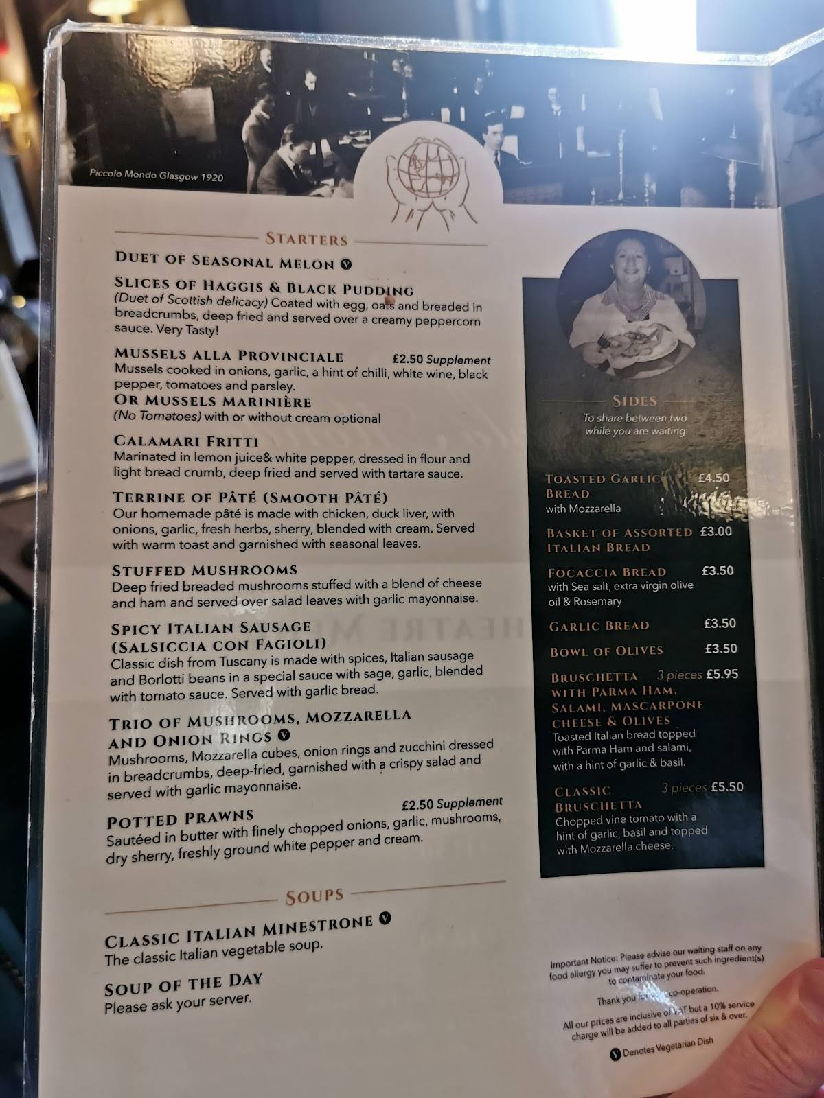 Menu at Piccolo Mondo Renfrew restaurant, Renfrew