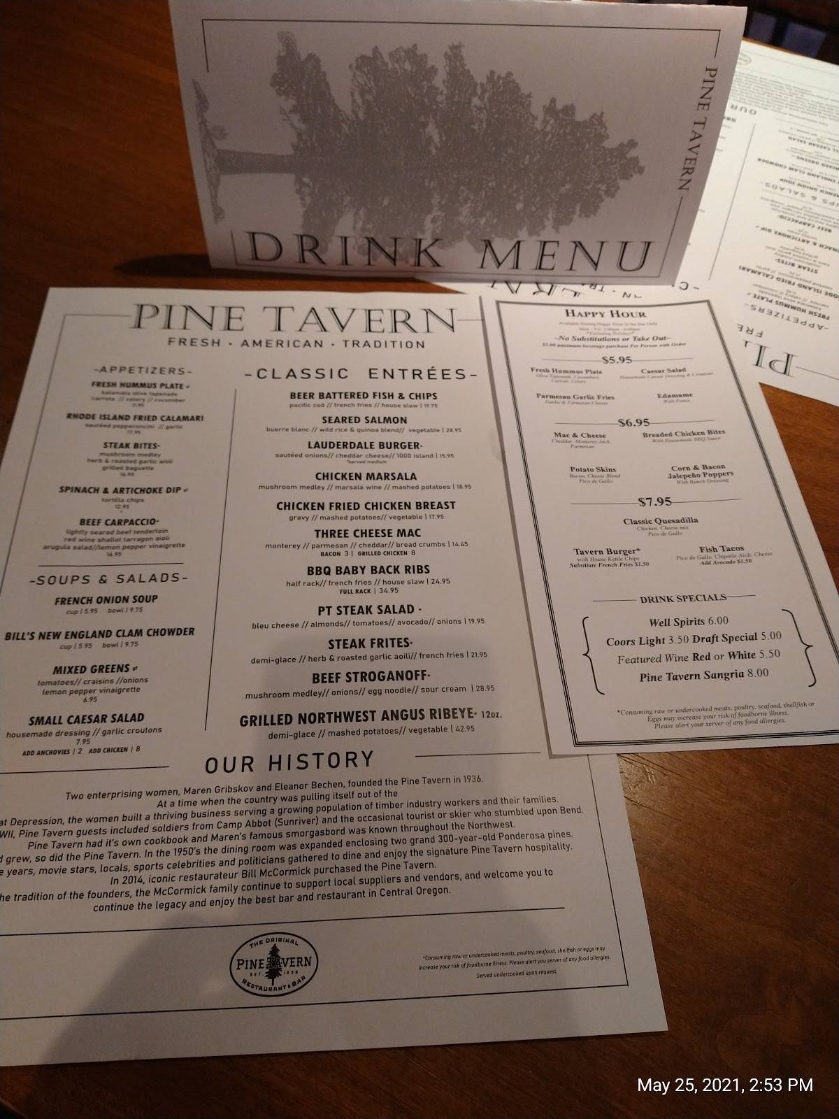 Menu at Pine Tavern Restaurant, Bend