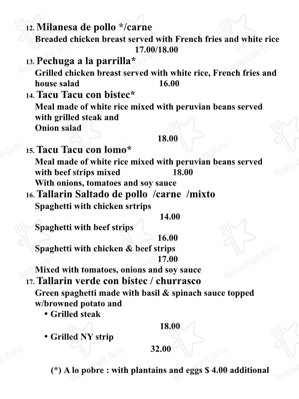 Menu at Piolin Restaurant, Hartford, 417 New Britain Ave